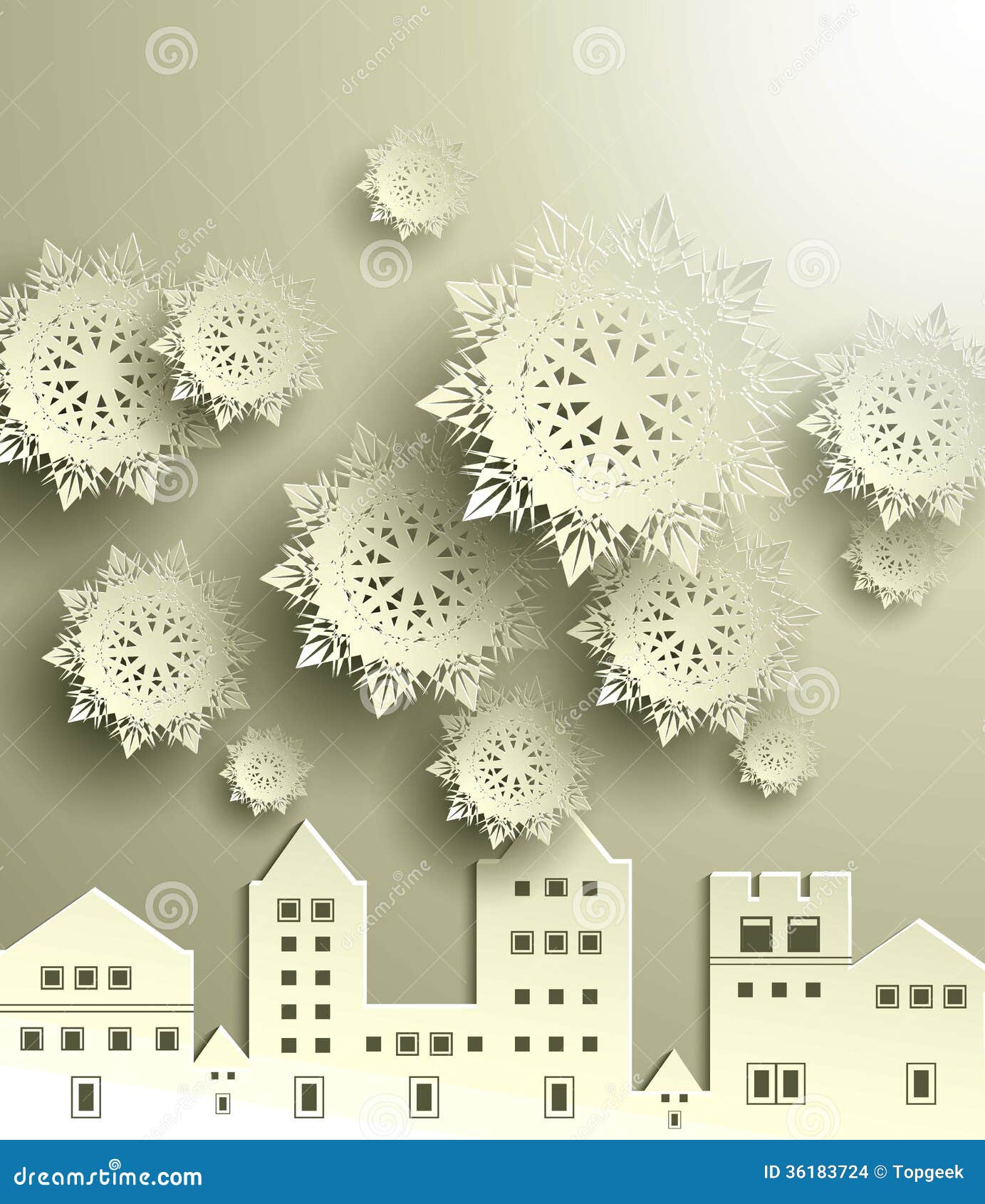 Town with snowflake stock vector. Illustration of houses - 36183724