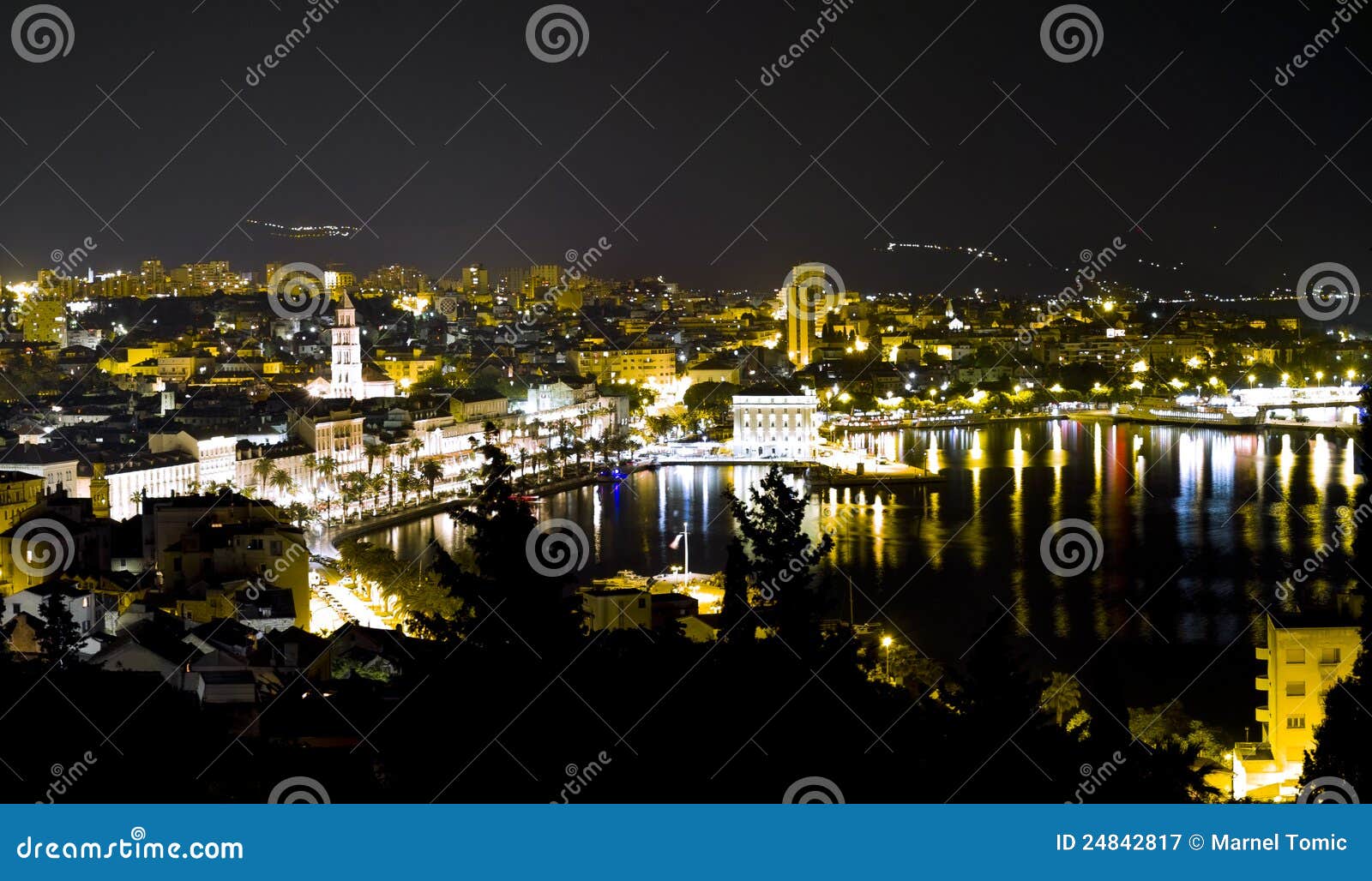 Town of Split at night stock image. Image of beauty, blue - 24842817