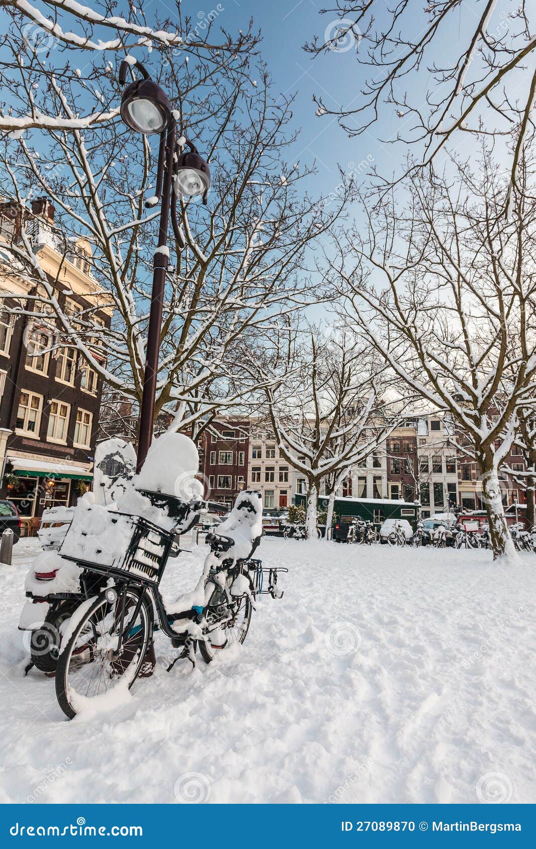 Town Square Covered with Snow in Amsterdam Stock Photo - Image of ...