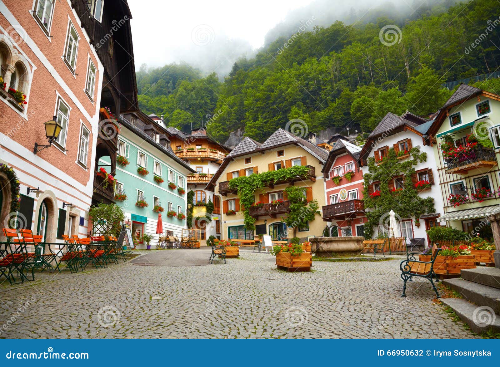 Town square in Hallstatt stock photo. Image of alps, landscape - 66950632