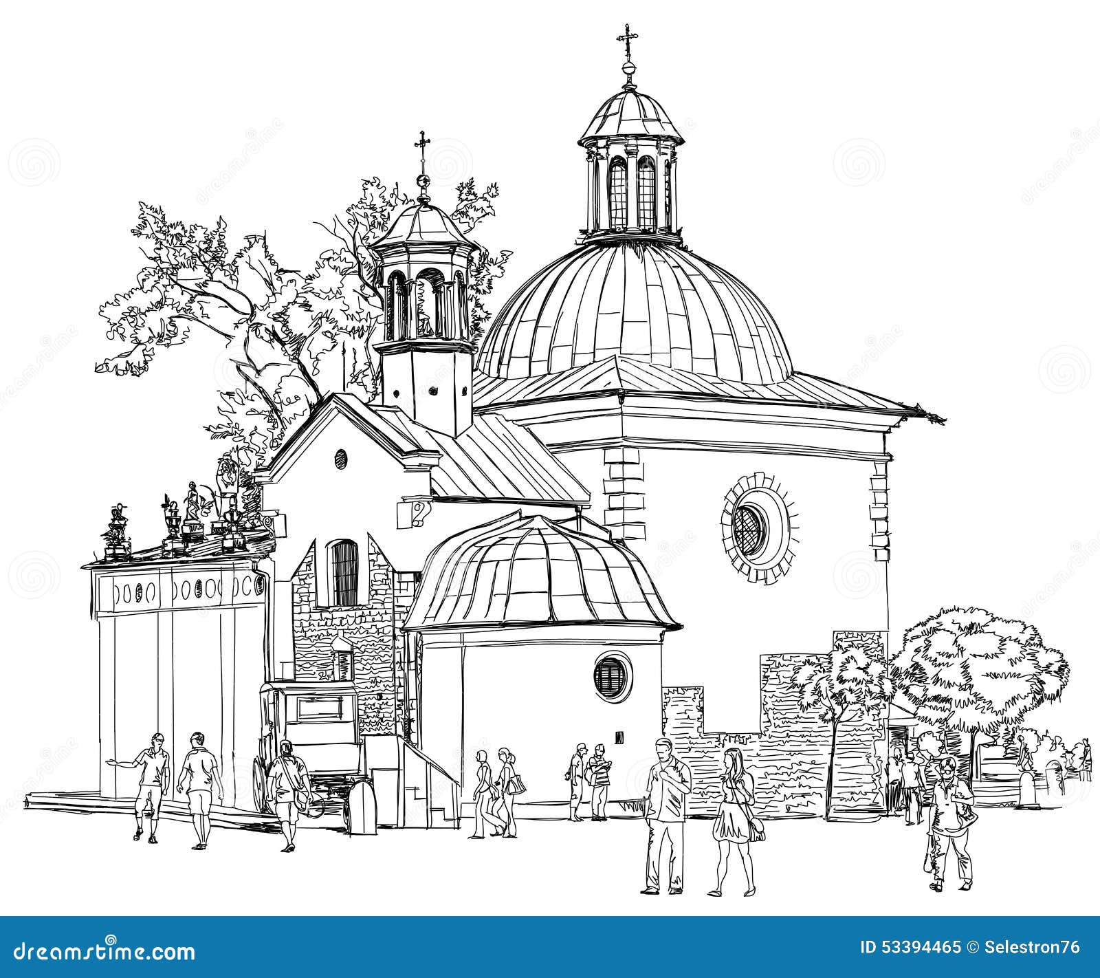 The Town Square in Krakow. Poland Stock Vector - Illustration of sketch ...