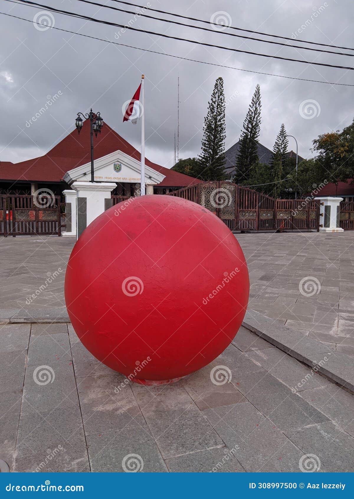 Town Square with Red Ball Seating Stock Photo - Image of food, nature ...