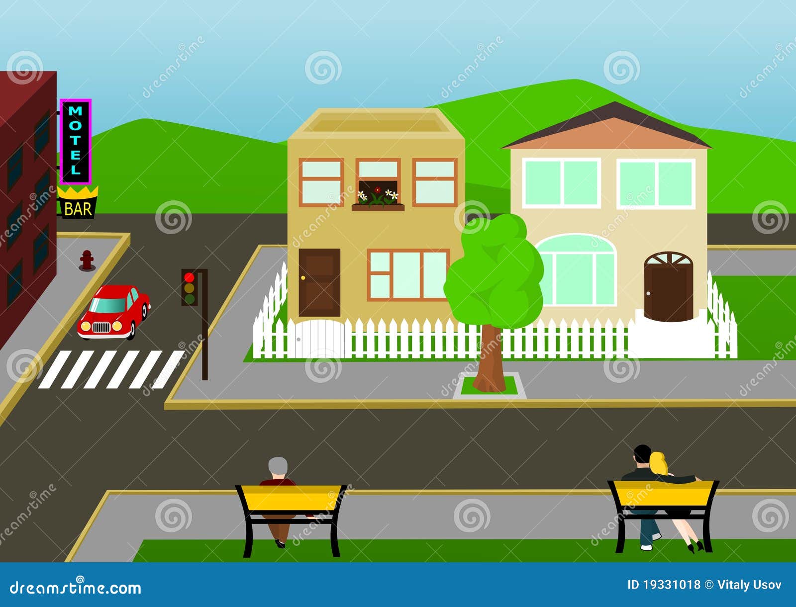Town street view stock vector. Illustration of love, lifestyle - 19331018