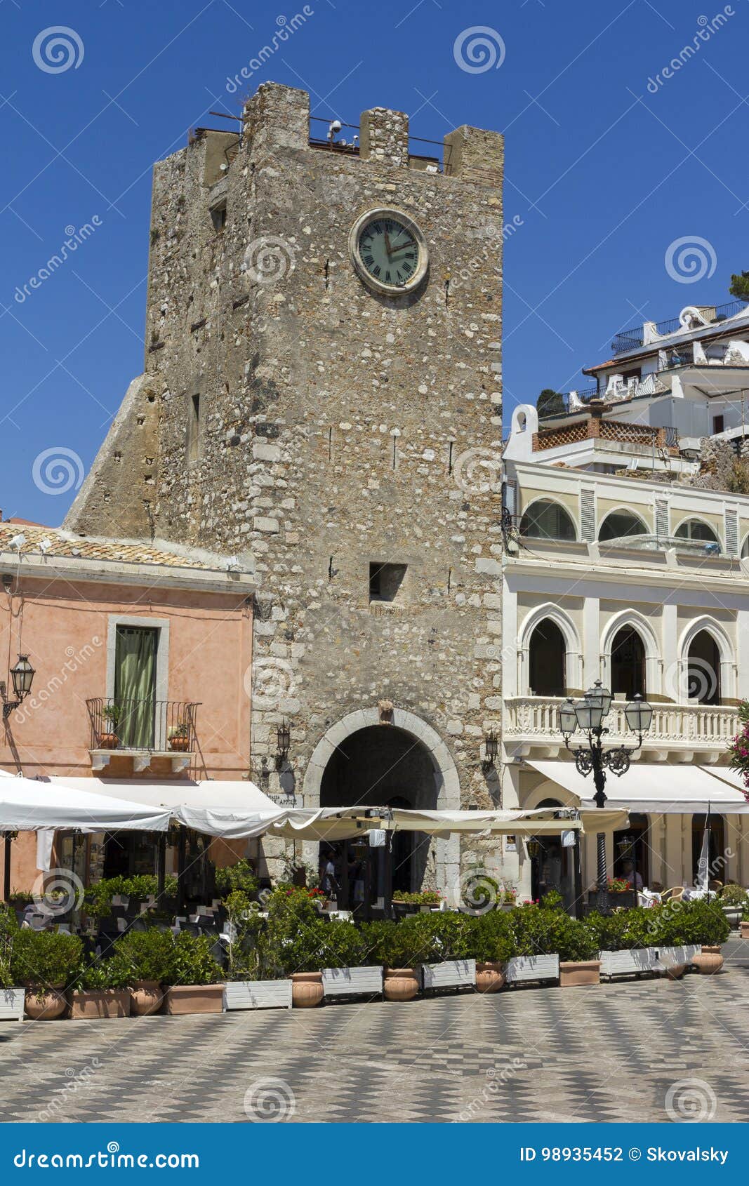Taormina stock photo. Image of comune, tower, landmark - 98935452