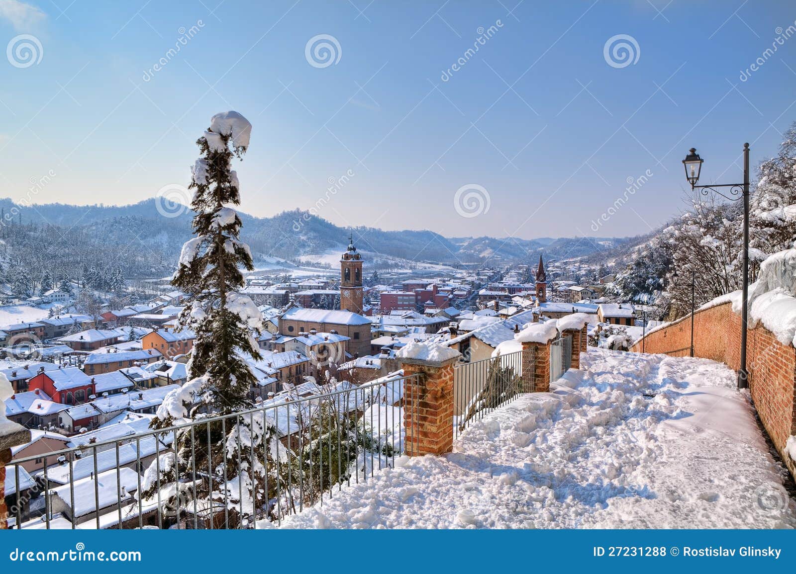 Town Under the Snow. Corneliano D Alba, Italy. Stock Photo - Image of ...