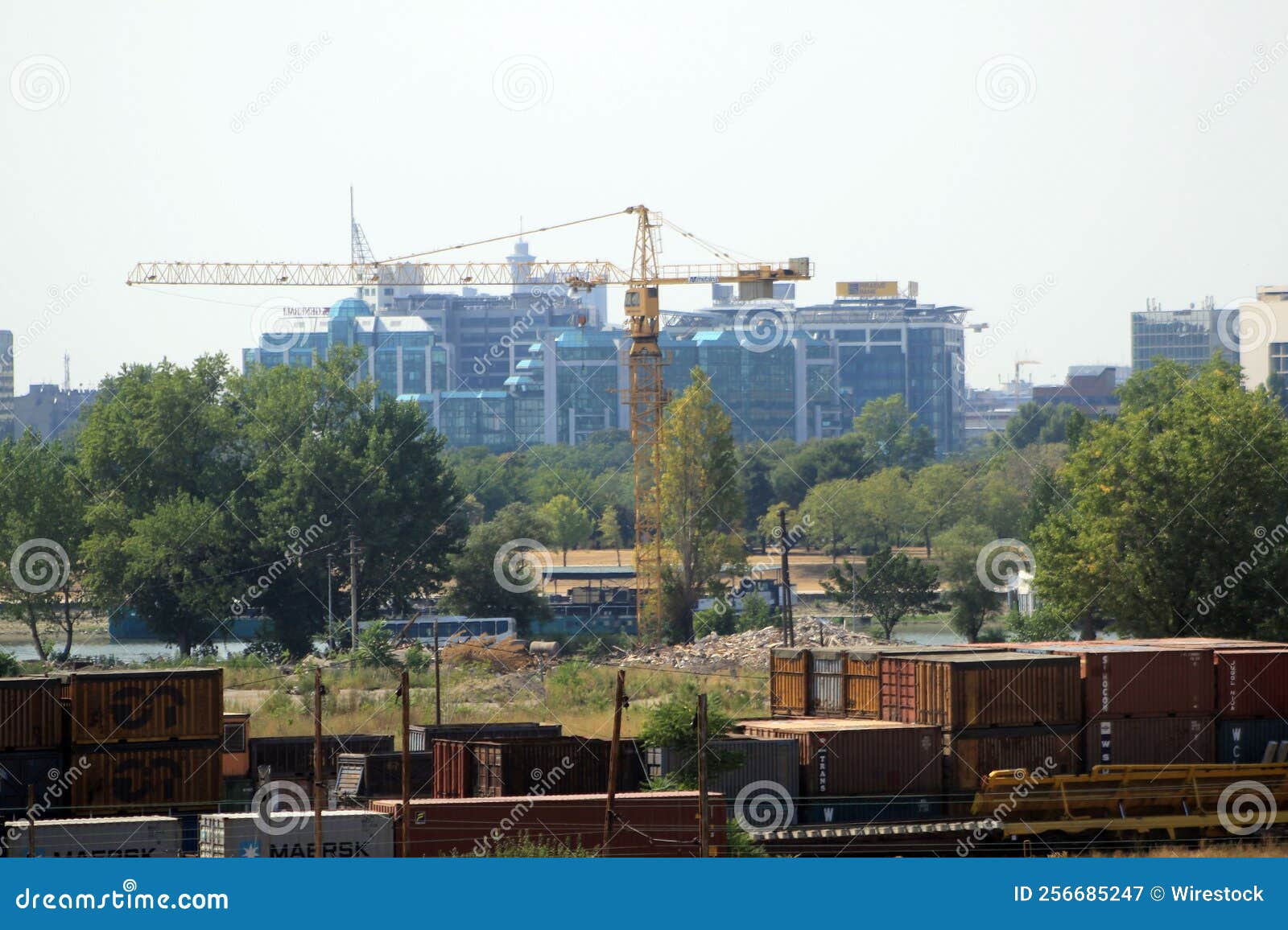 Town Undergoing Construction with Shipping Containers and Trees and ...