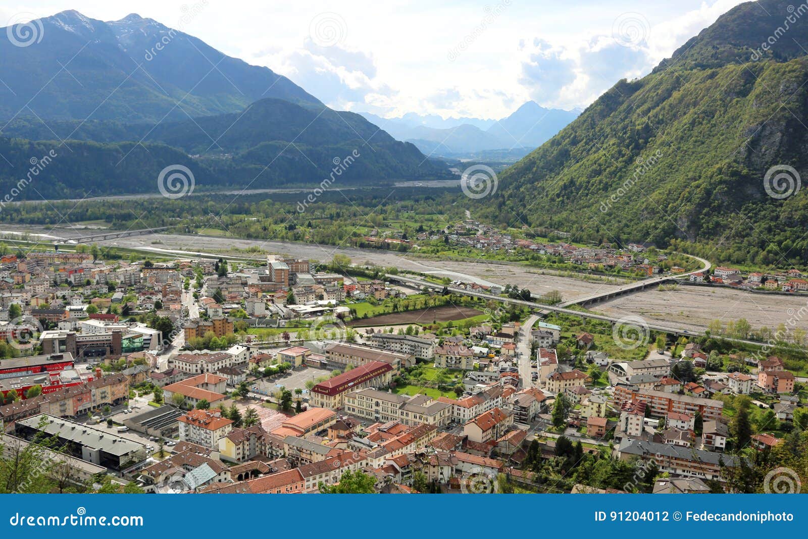 Town in the Valley and a Bridge Stock Photo - Image of landscape ...