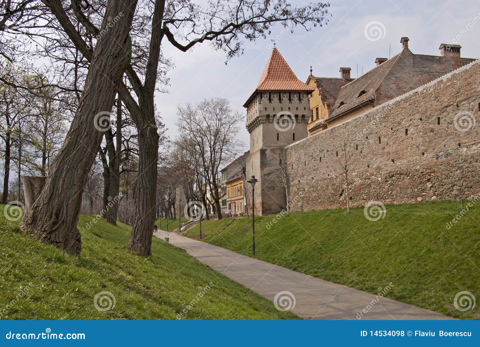 Town Wall and Tower in Sibiu Medieval Construction Stock Photo - Image ...