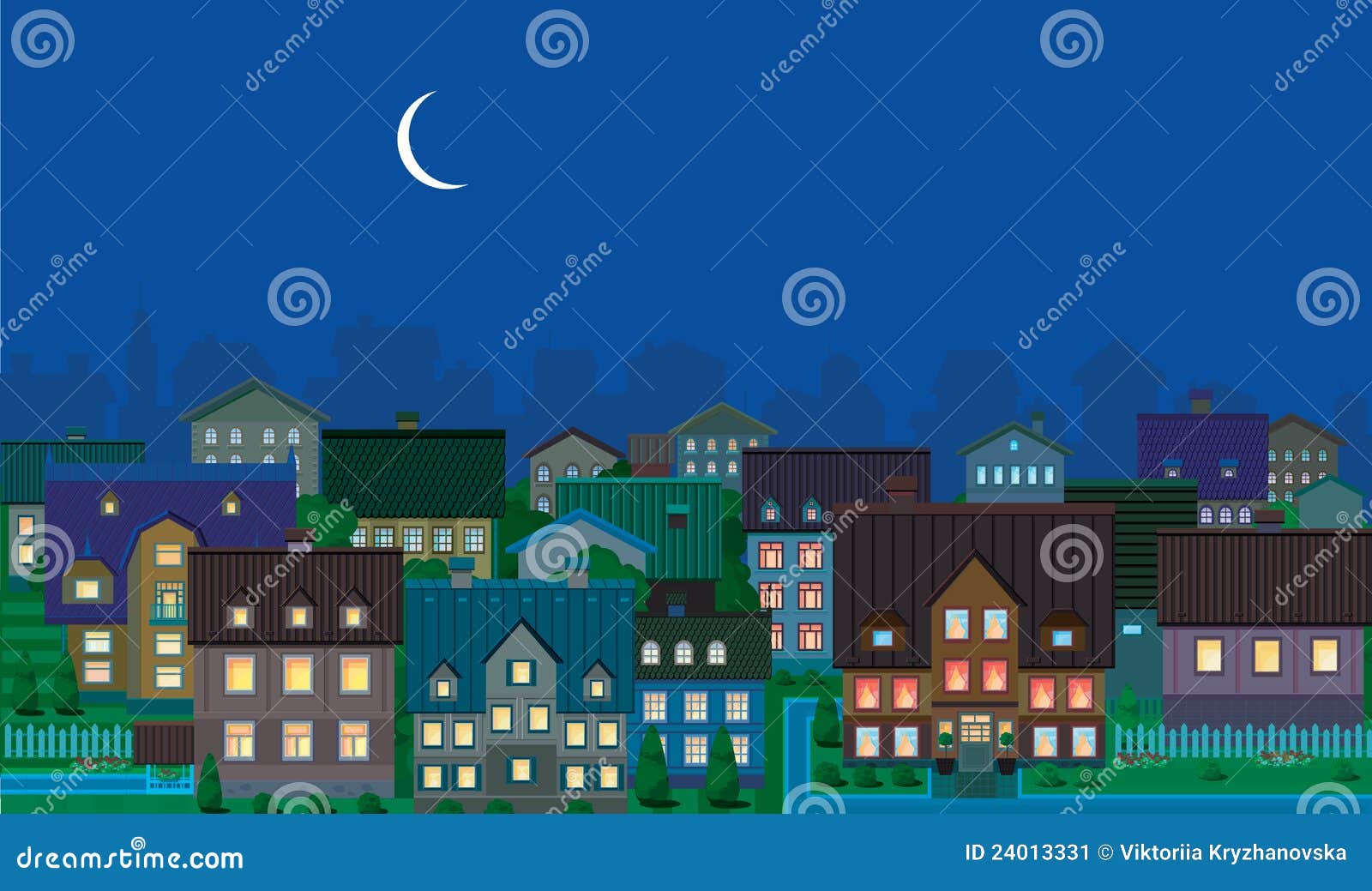 Townhouses, night. stock illustration. Illustration of house - 24013331