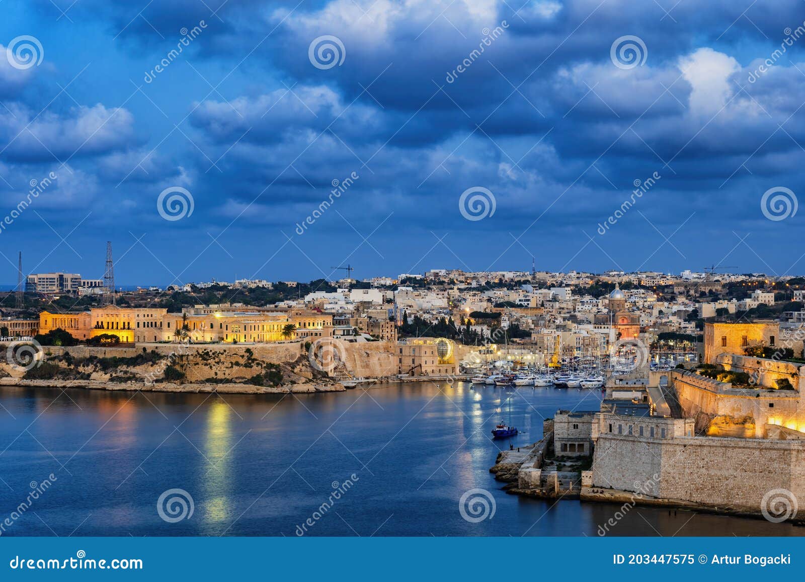 Towns of Kalkara and Birgu in Malta Stock Image - Image of night ...