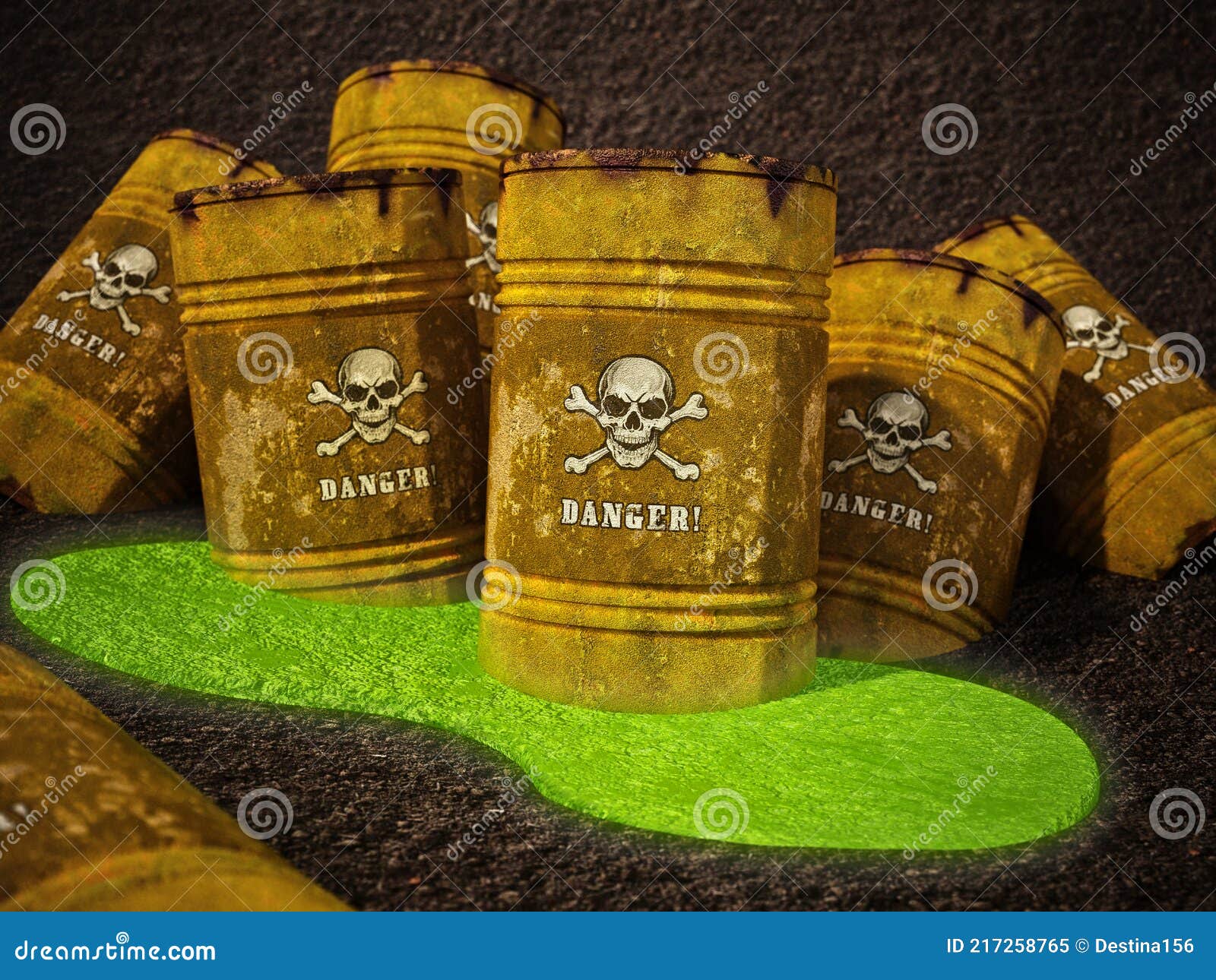 Toxic Barrells with Skull and Bones and Danger Text. 3D Illustration ...