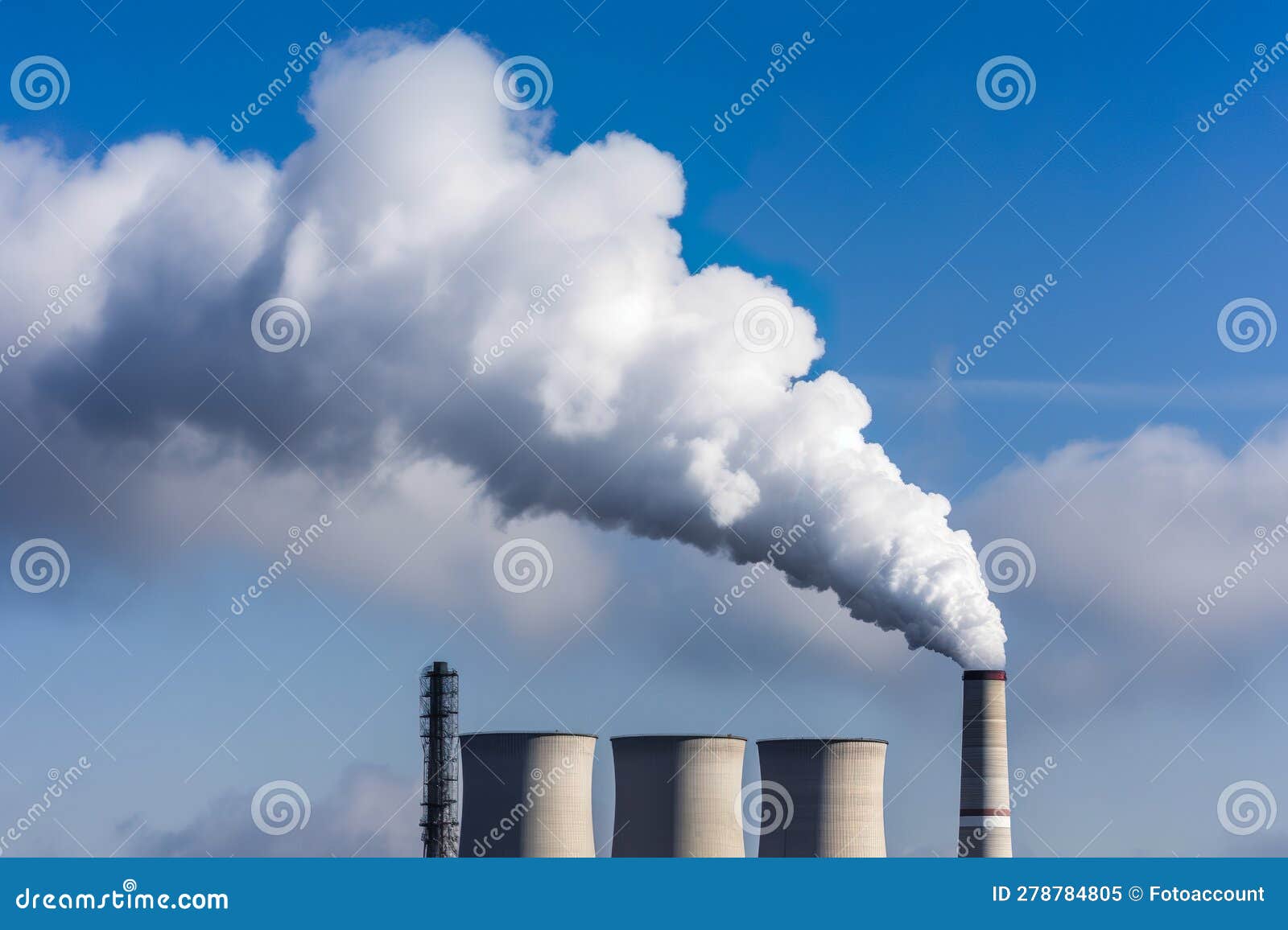 Toxic Emissions from Industrial Plants Against Blue Cloudy Backdrop ...