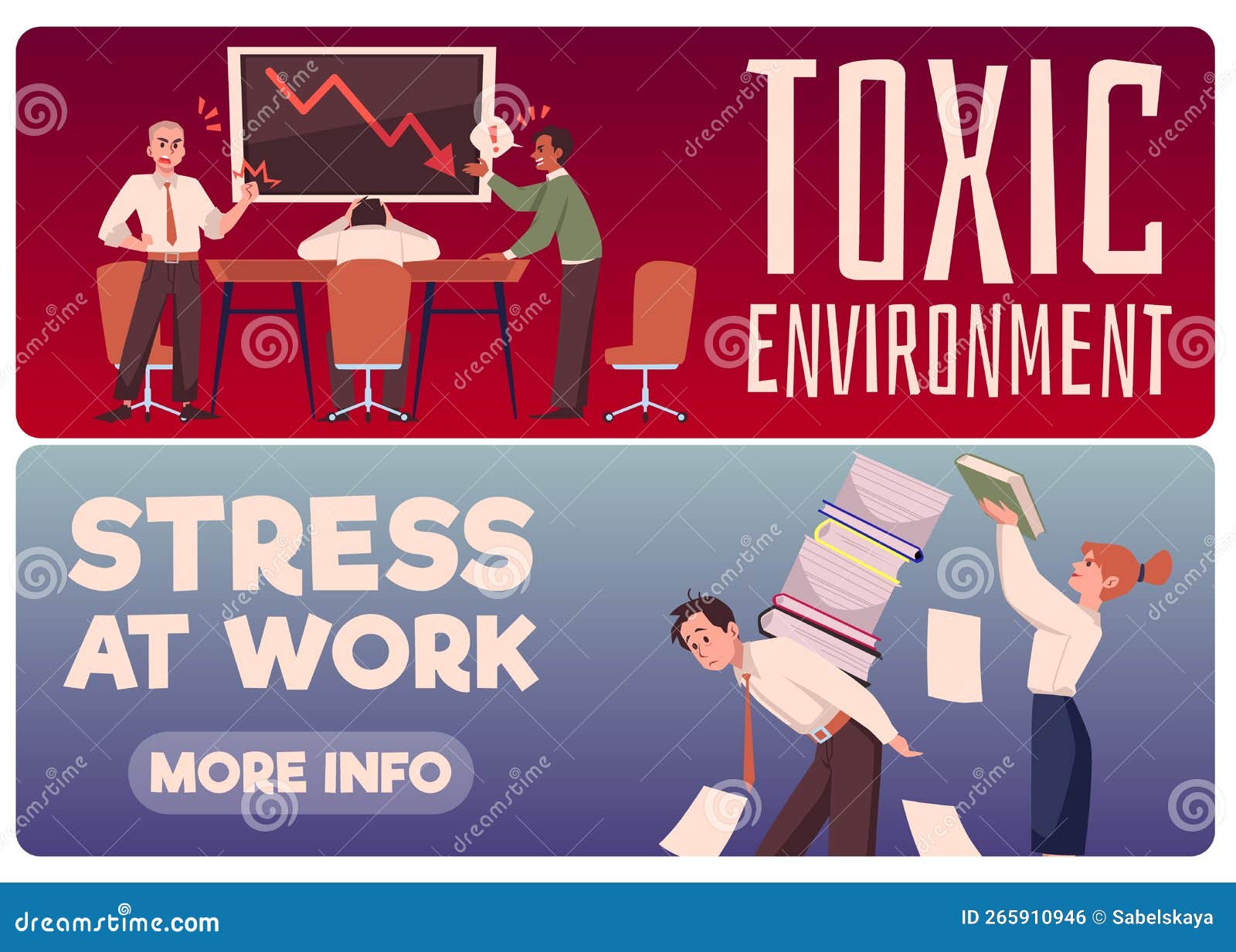 Toxic Environment and Stress at Work Banners or Cards Flat Vector ...