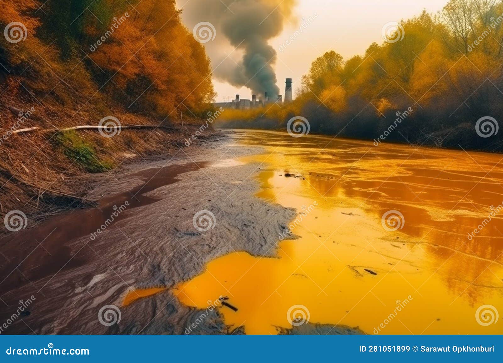 Toxic Mass from the Chemical Industry Flows into the River. Generative ...