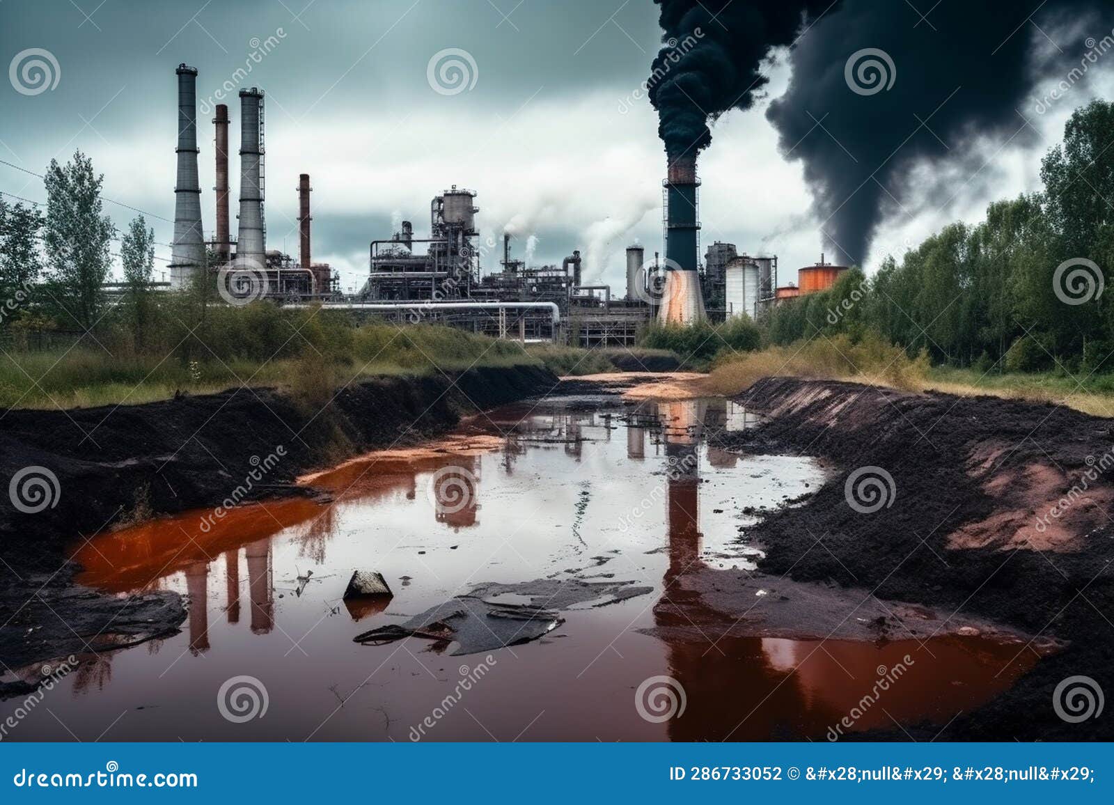 Toxic Mass from the Chemical Industry Flows into the River. Generative ...