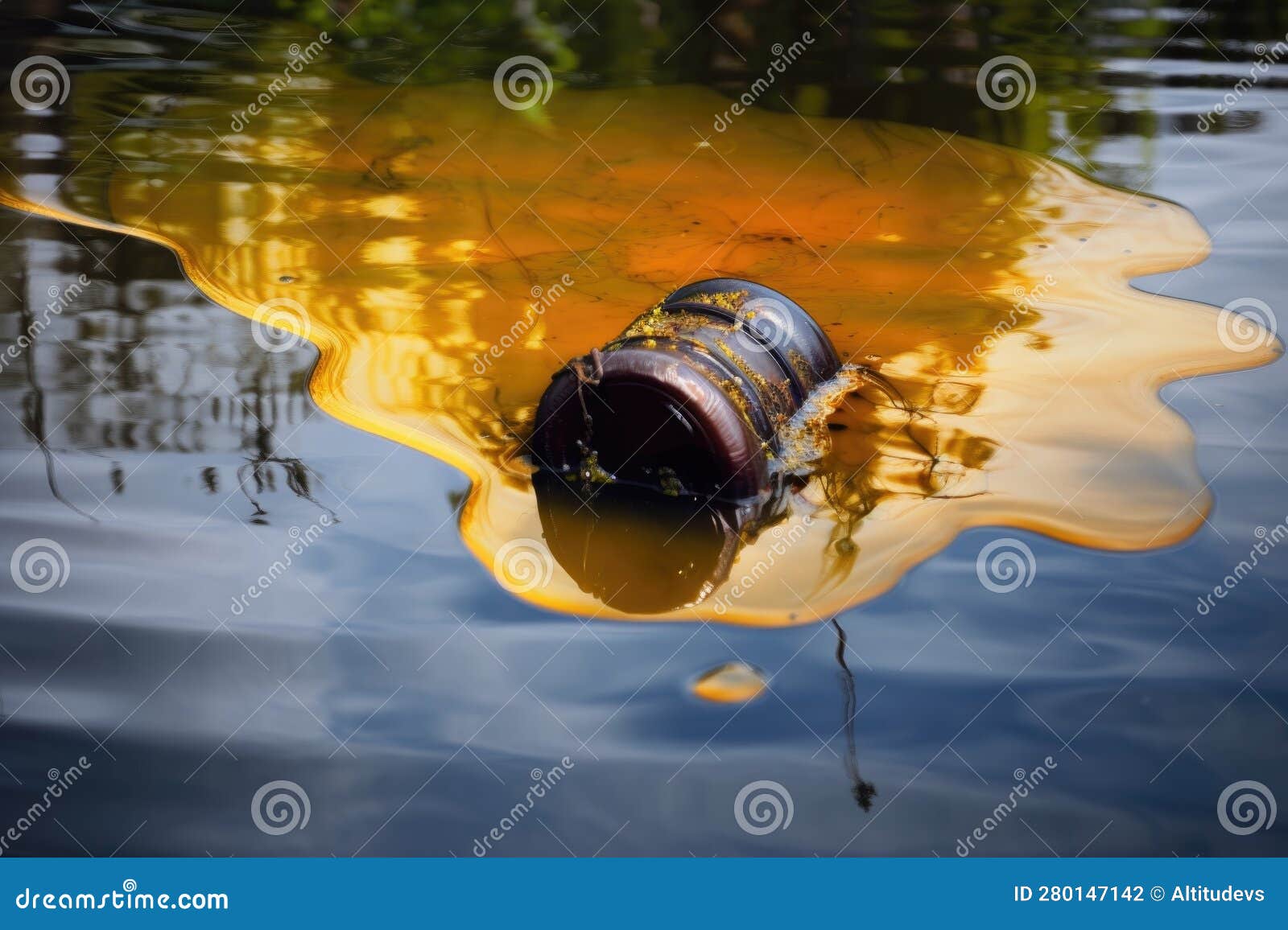 Toxic Spill Floating in Tranquil Lake, with Reflections on the Water ...