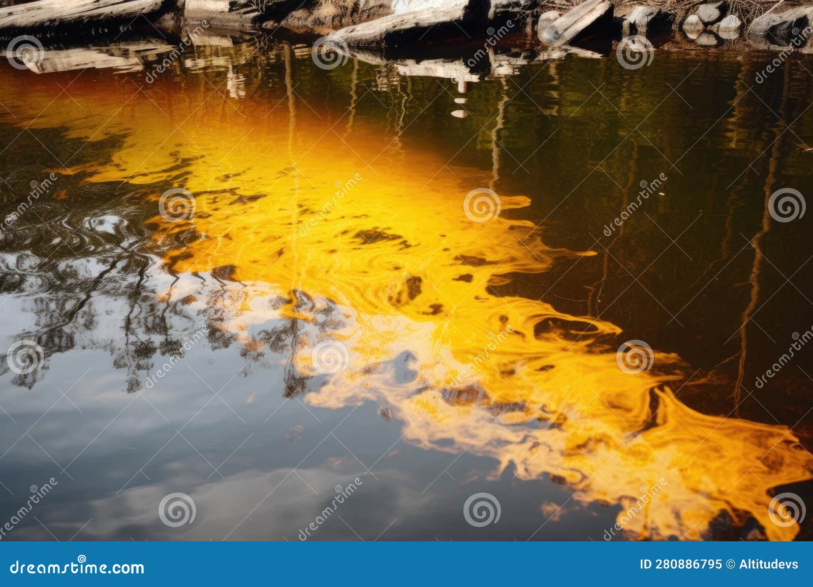 Toxic Spill Floating in Tranquil Lake, with Reflections on the Water ...