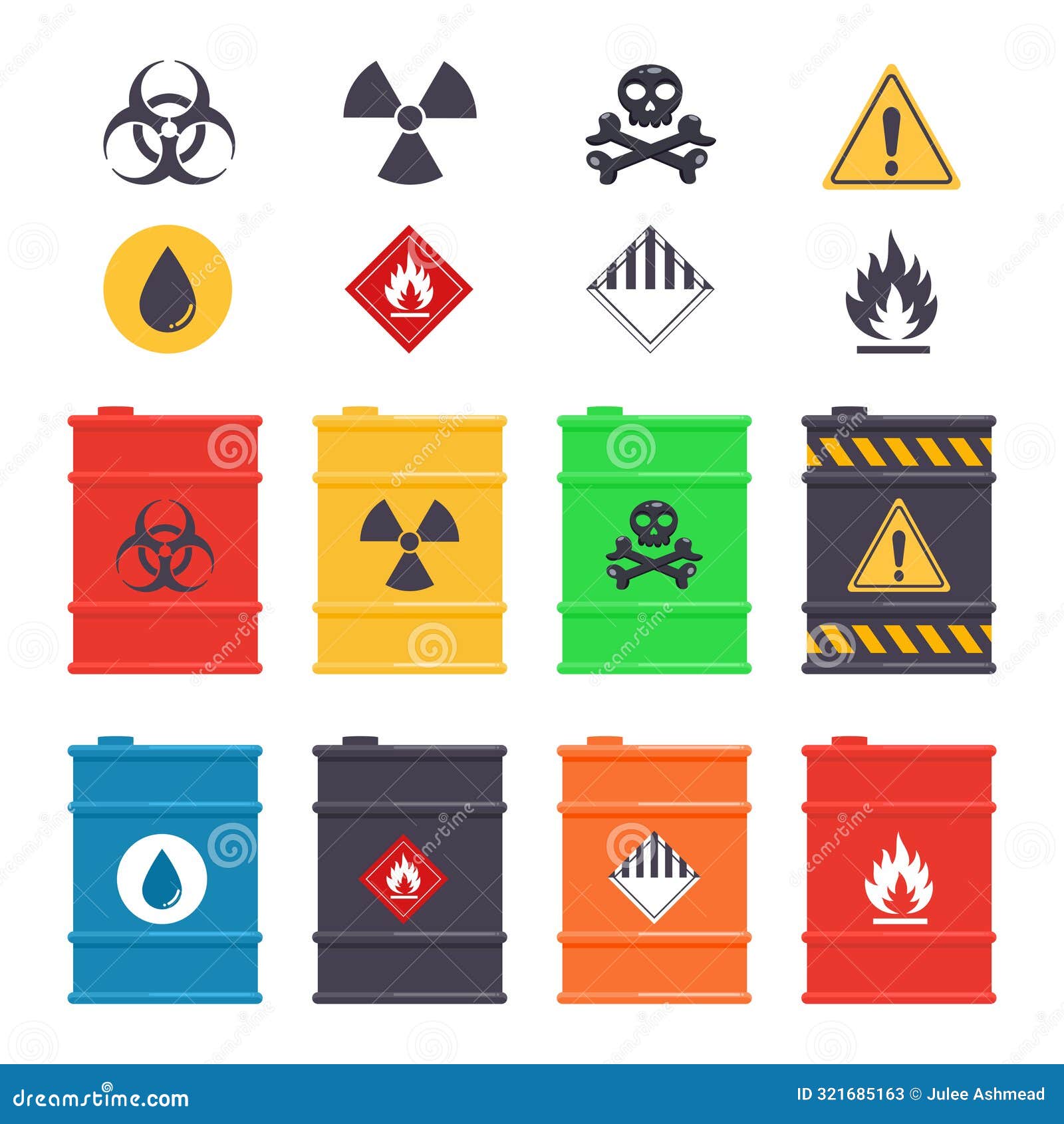 Toxic Waste Chemical Barrels and Symbol Icon Graphic Set Stock Vector ...