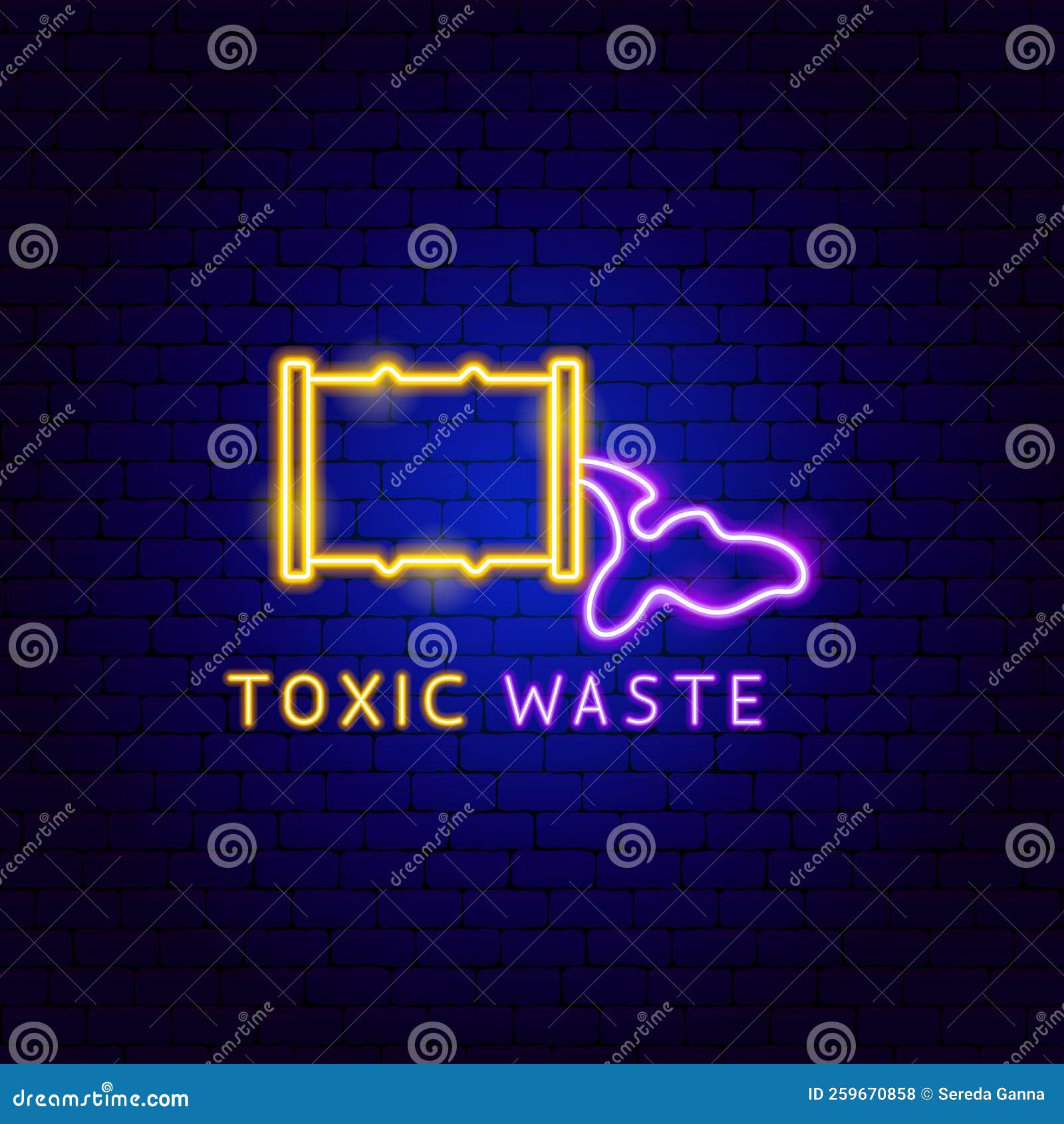 Toxic Waste Neon Label stock vector. Illustration of waste - 259670858
