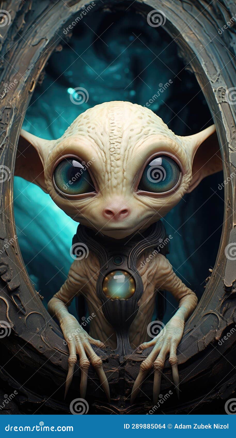 A Toy Alien Looking through a Round Frame Stock Illustration ...