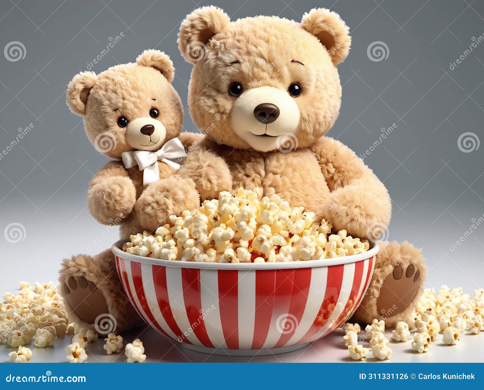 A Toy Bear Sits in a Bowl of Popcorn, Kawaii Style - Generated by Ai ...