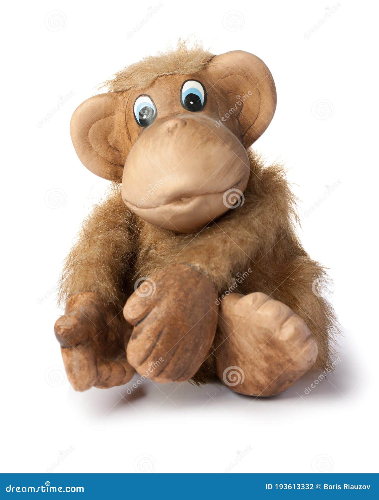 Toy Beige Monkey Isolated on White Background. Front View. Stock Photo ...
