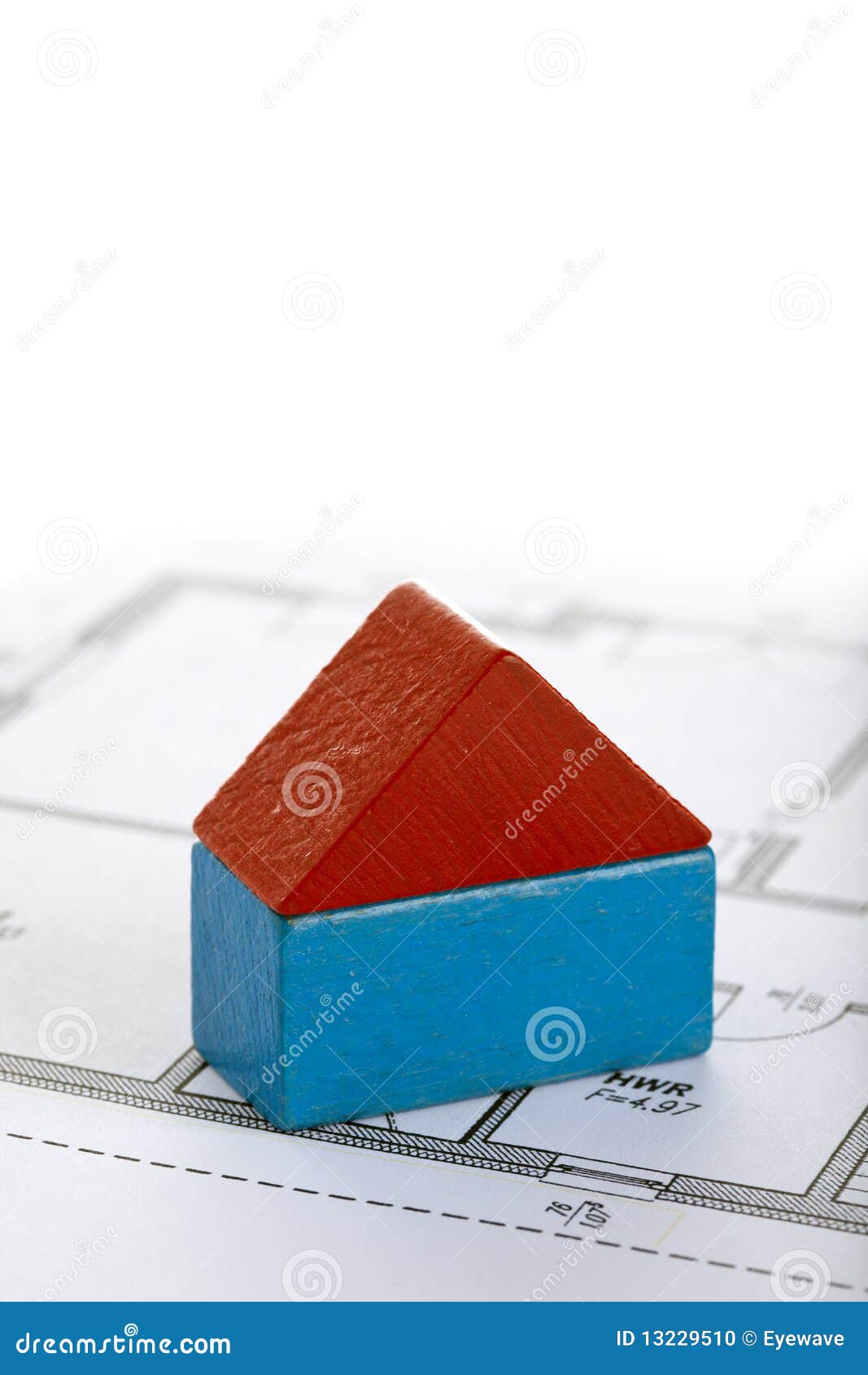 Toy Block House on Blueprint of Floor Plan Stock Photo - Image of house ...