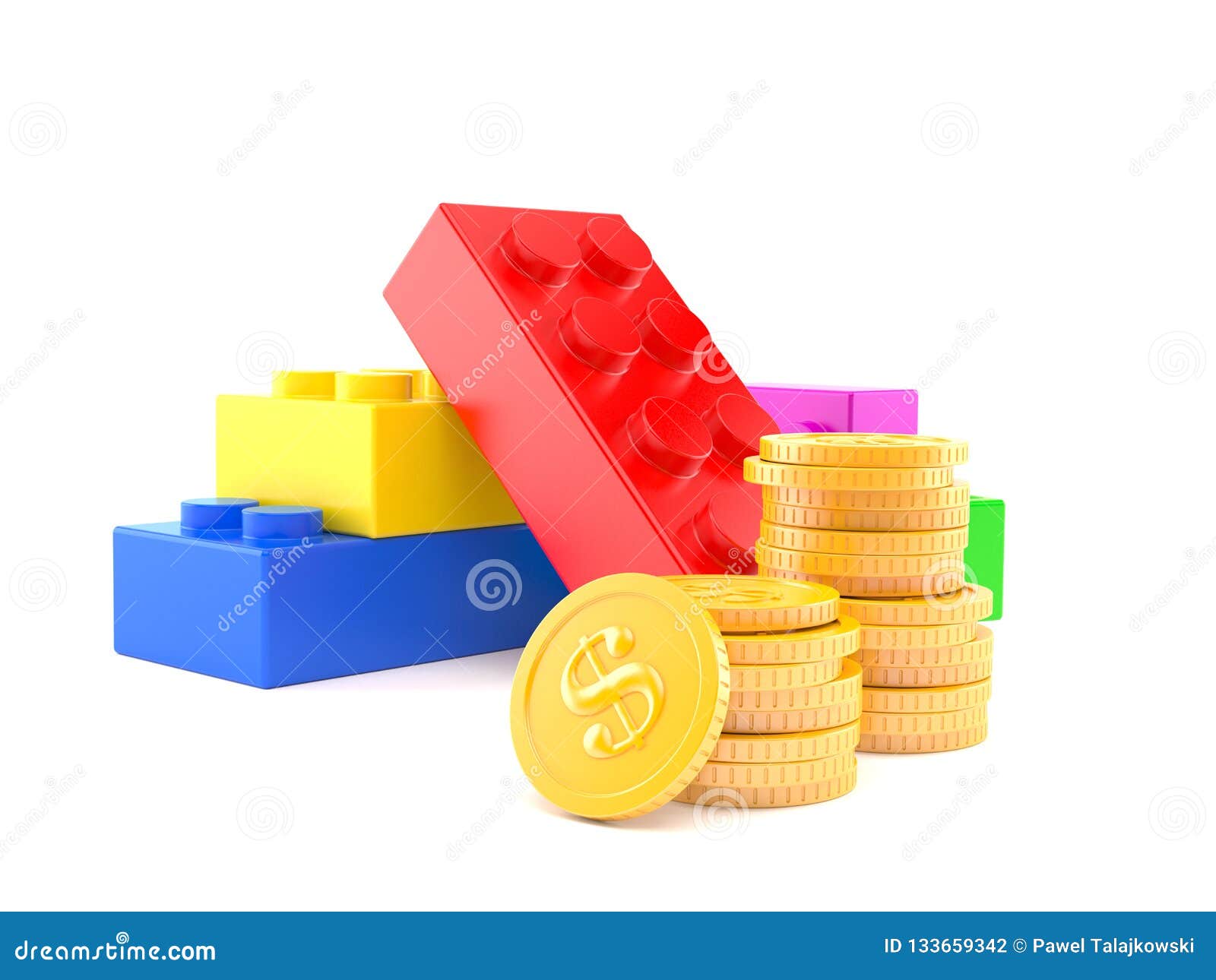 Toy Blocks with Stack of Coins Stock Illustration - Illustration of ...