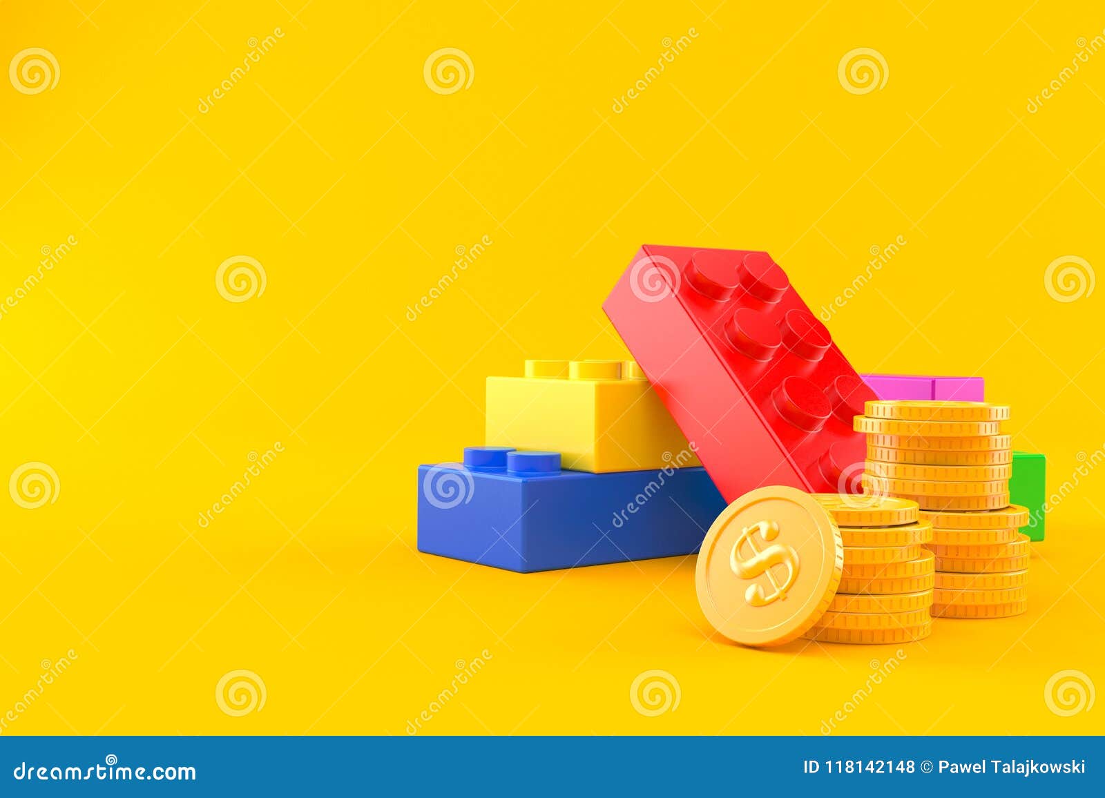 Toy Blocks with Stack of Coins Stock Illustration - Illustration of ...