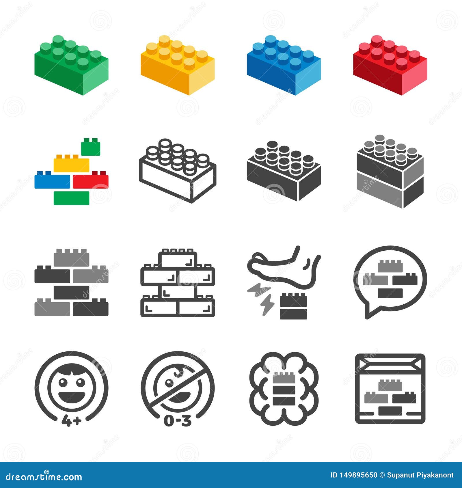 Toy brick icon set stock vector. Illustration of activity - 149895650