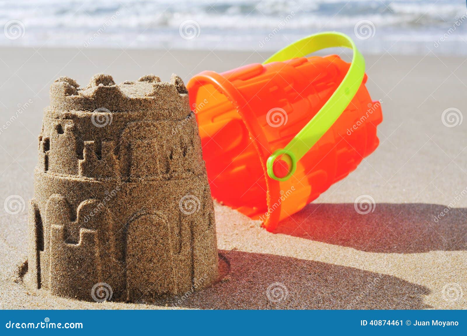 Toy Bucket Sandcastle on the Sand of a Beach Stock Image - Image of ...
