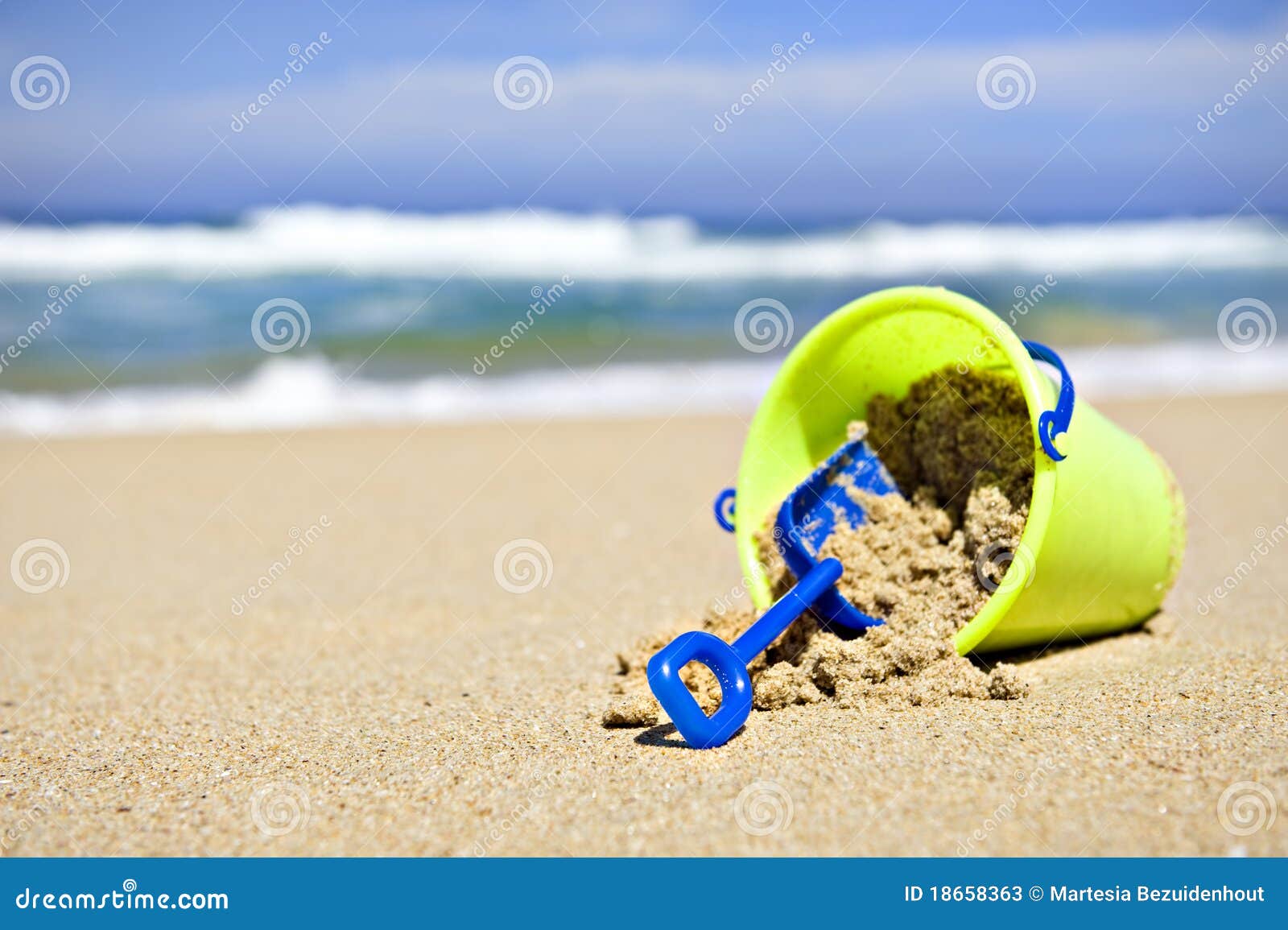 Toy Bucket and Shovel on an Empty Beach Stock Image - Image of play ...