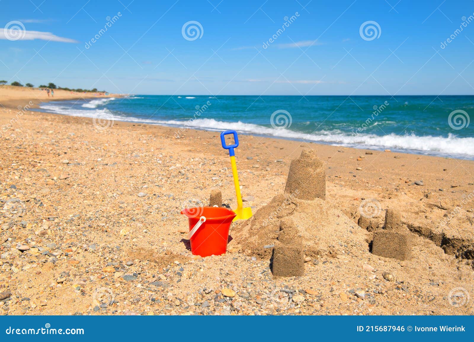 Toy Buckets and Sand Castle at the Beach Stock Photo - Image of ...