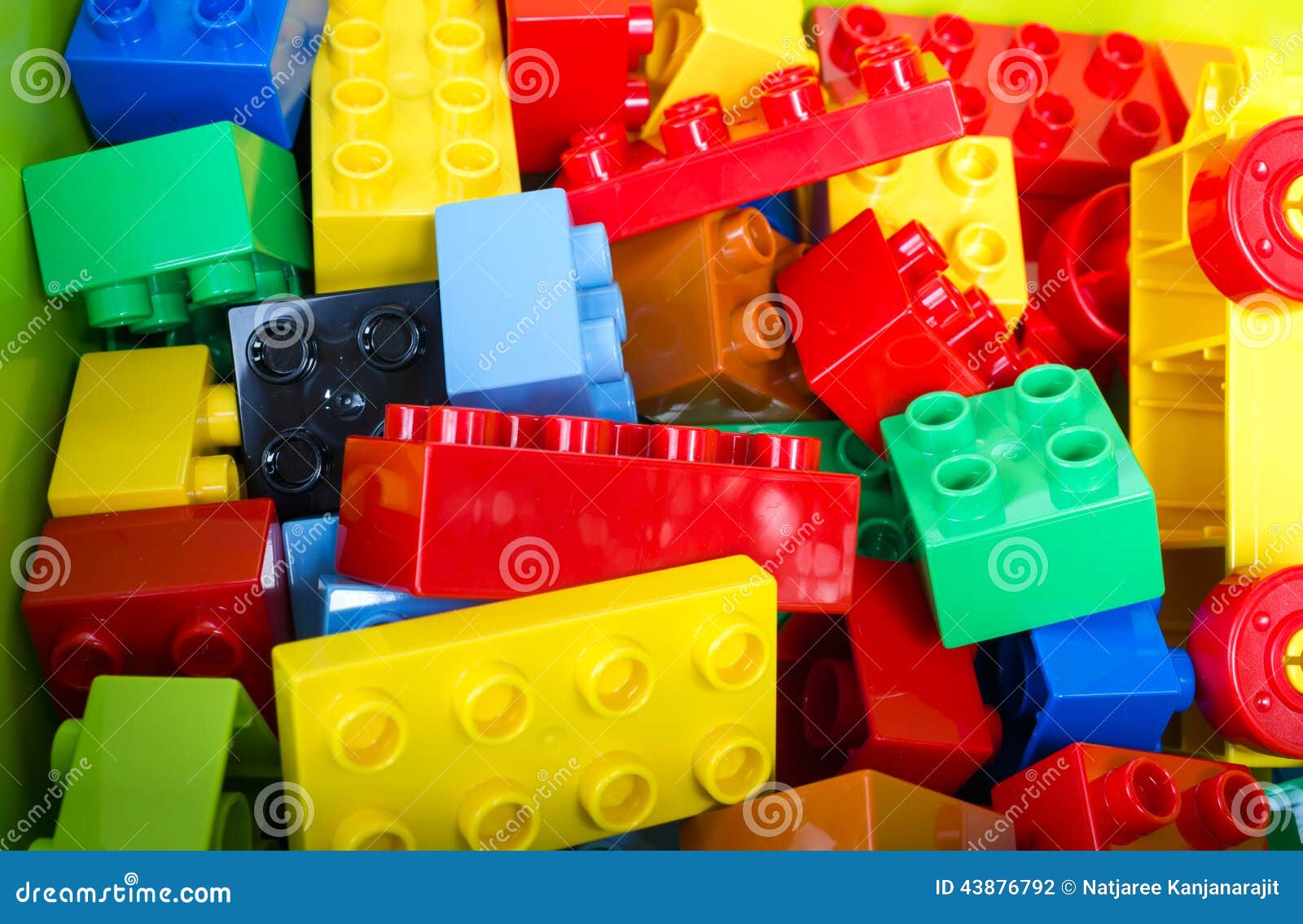 Toy Building Colorful Blocks on Green Box. Stock Photo - Image of game ...