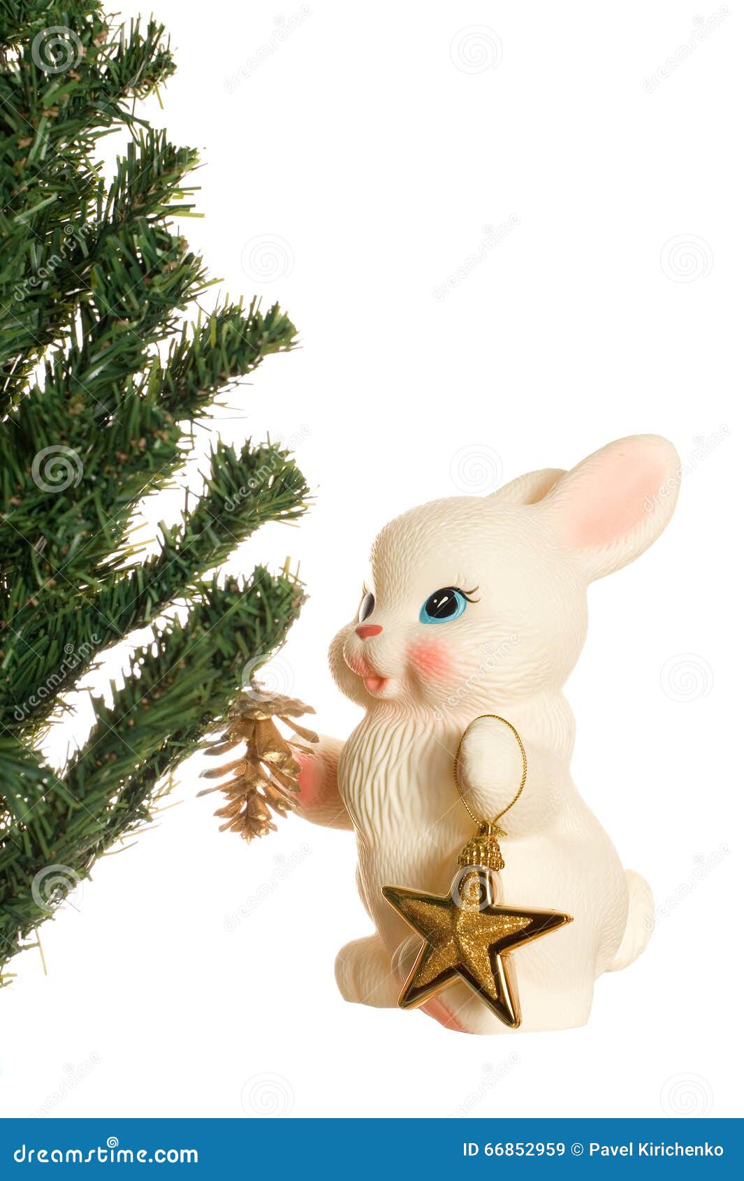 Toy Bunny and Christmas Tree Stock Image - Image of close, cone: 66852959