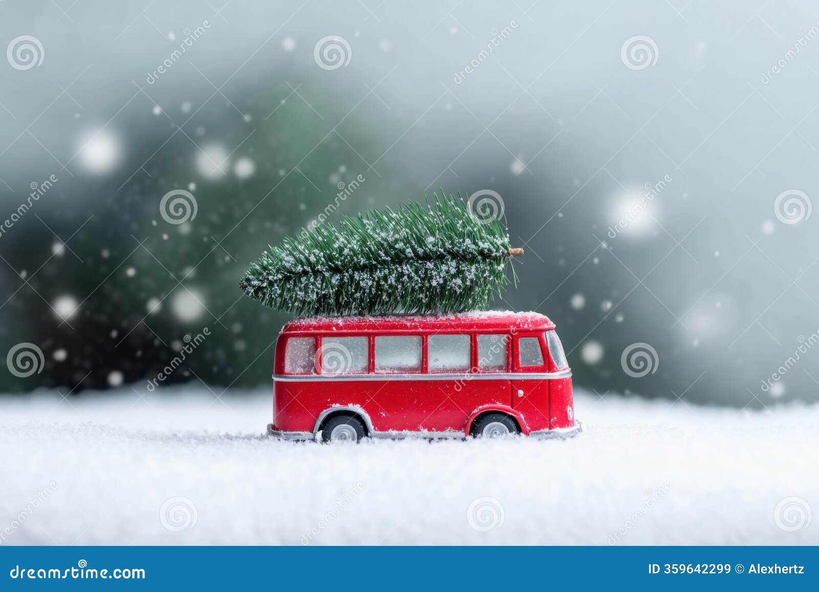 Toy Bus Carrying Christmas Tree in Snow Stock Illustration ...