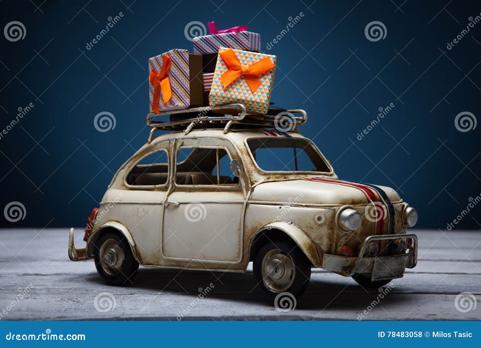 Toy Car with Christmas Gift Stock Photo - Image of holiday, miniature ...