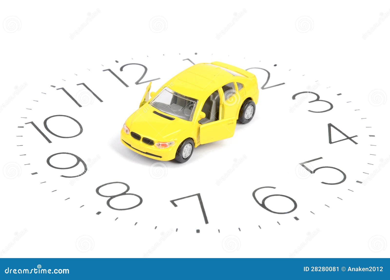 Toy car and clock face stock image. Image of hour, alarm - 28280081