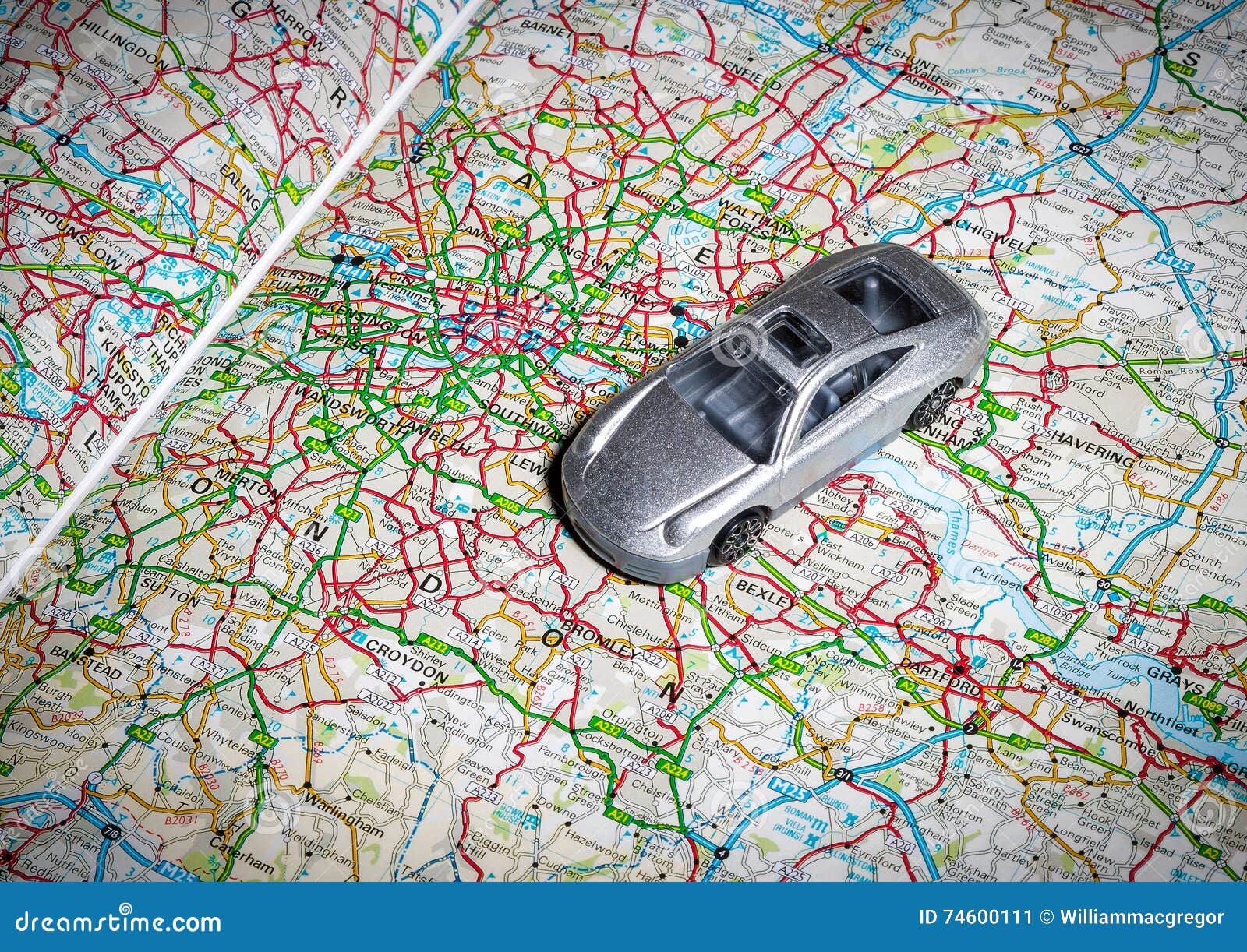Toy car on road map stock image. Image of trip, exploration - 74600111