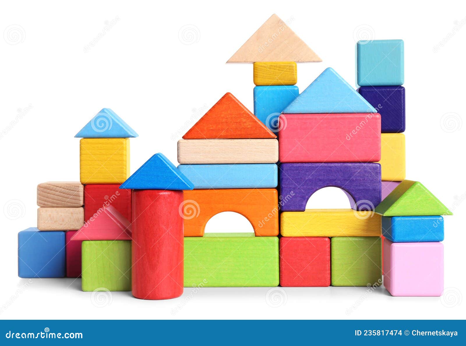 Toy Castle Made of Bright Building Blocks on White Background Stock ...