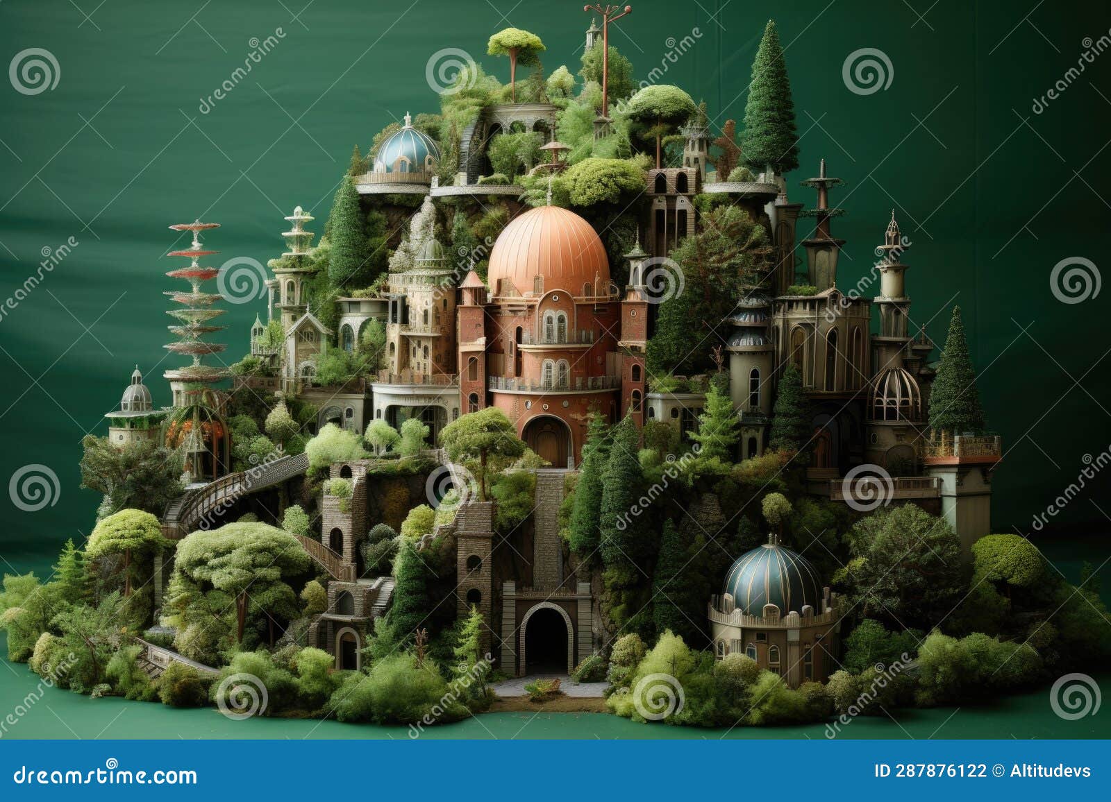 Toy Castle Surrounded by Miniature Trees and Landscape Stock Photo ...