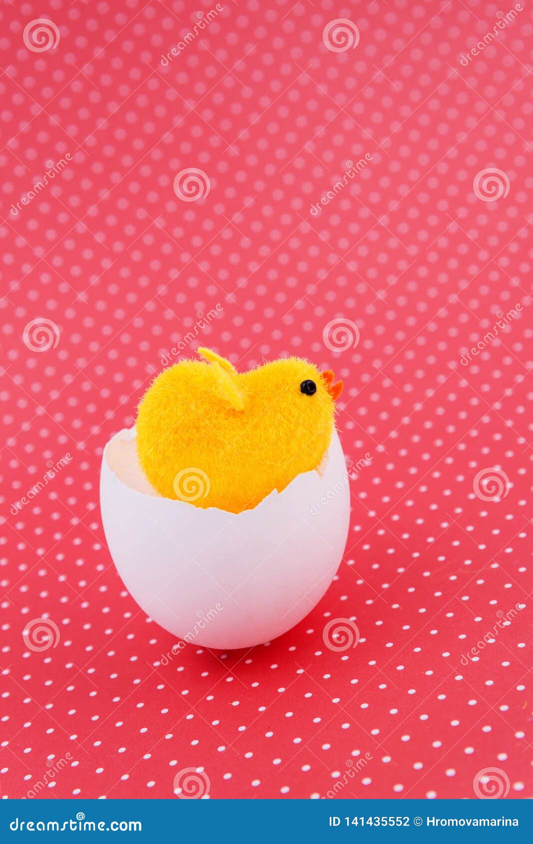 Toy Chicken in Egg Shell on a Red Background. Stock Photo - Image of ...