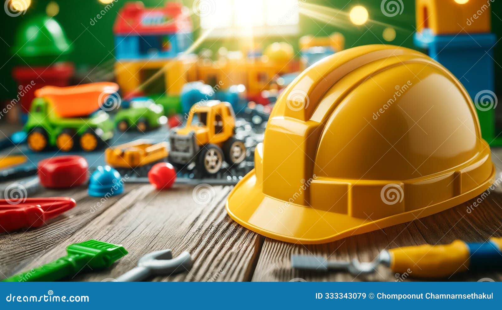 Toy Construction Helmet Positioned at the Frame Cornercopy Stock ...