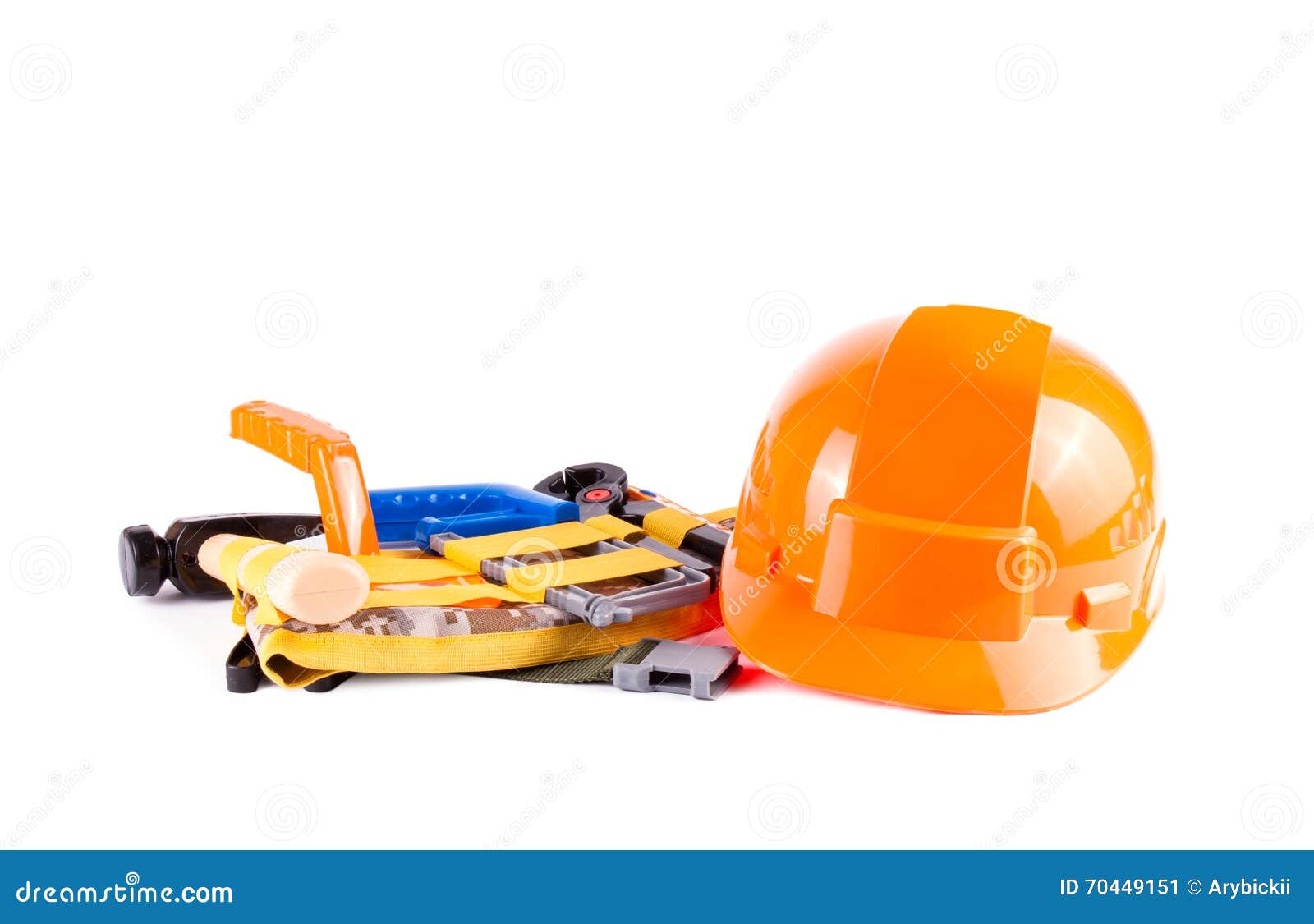 Toy Construction Helmet and Tools Over Stock Image - Image of activity ...