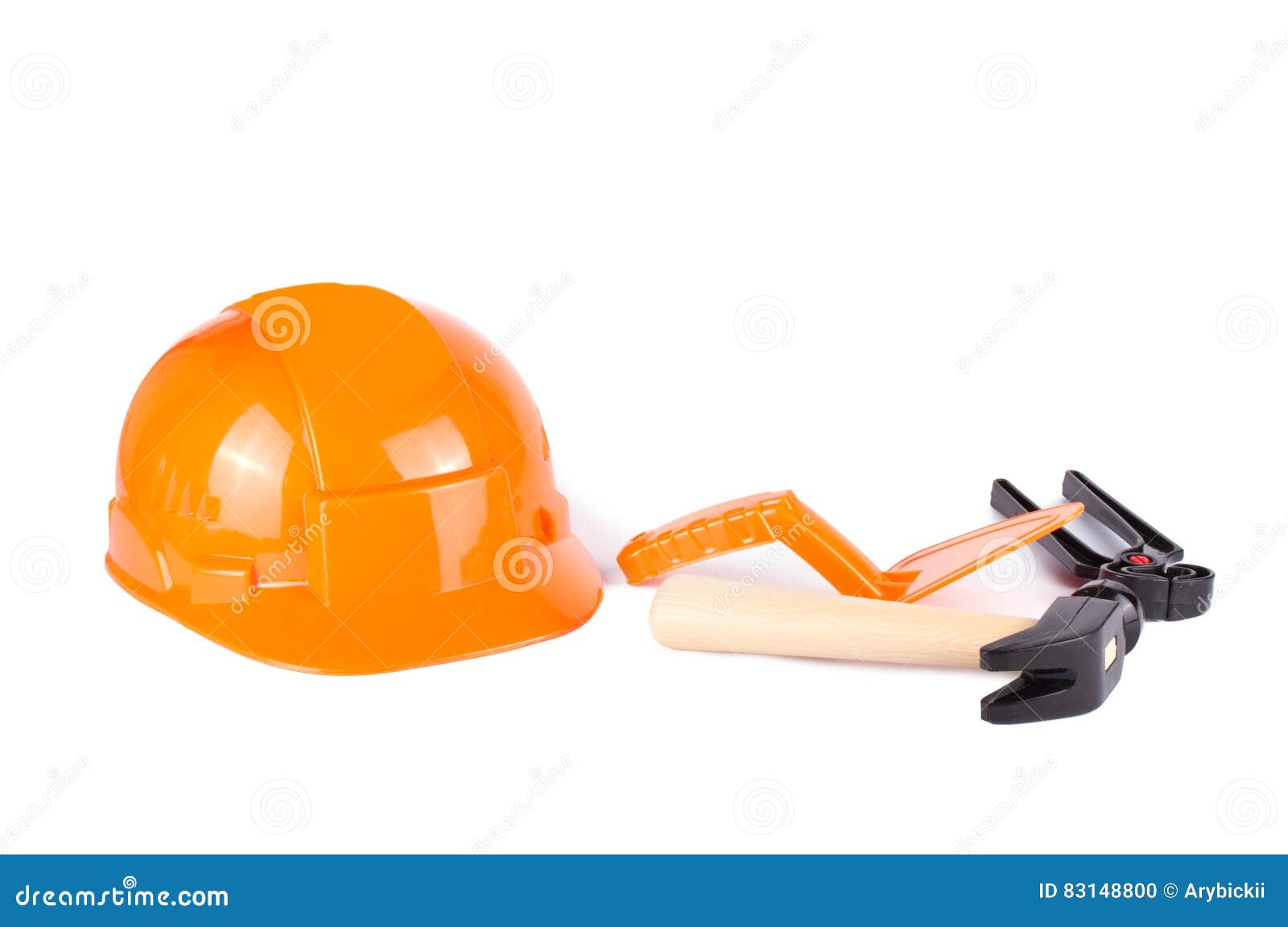 Toy Construction Helmet and Tools Over Stock Photo - Image of flat ...