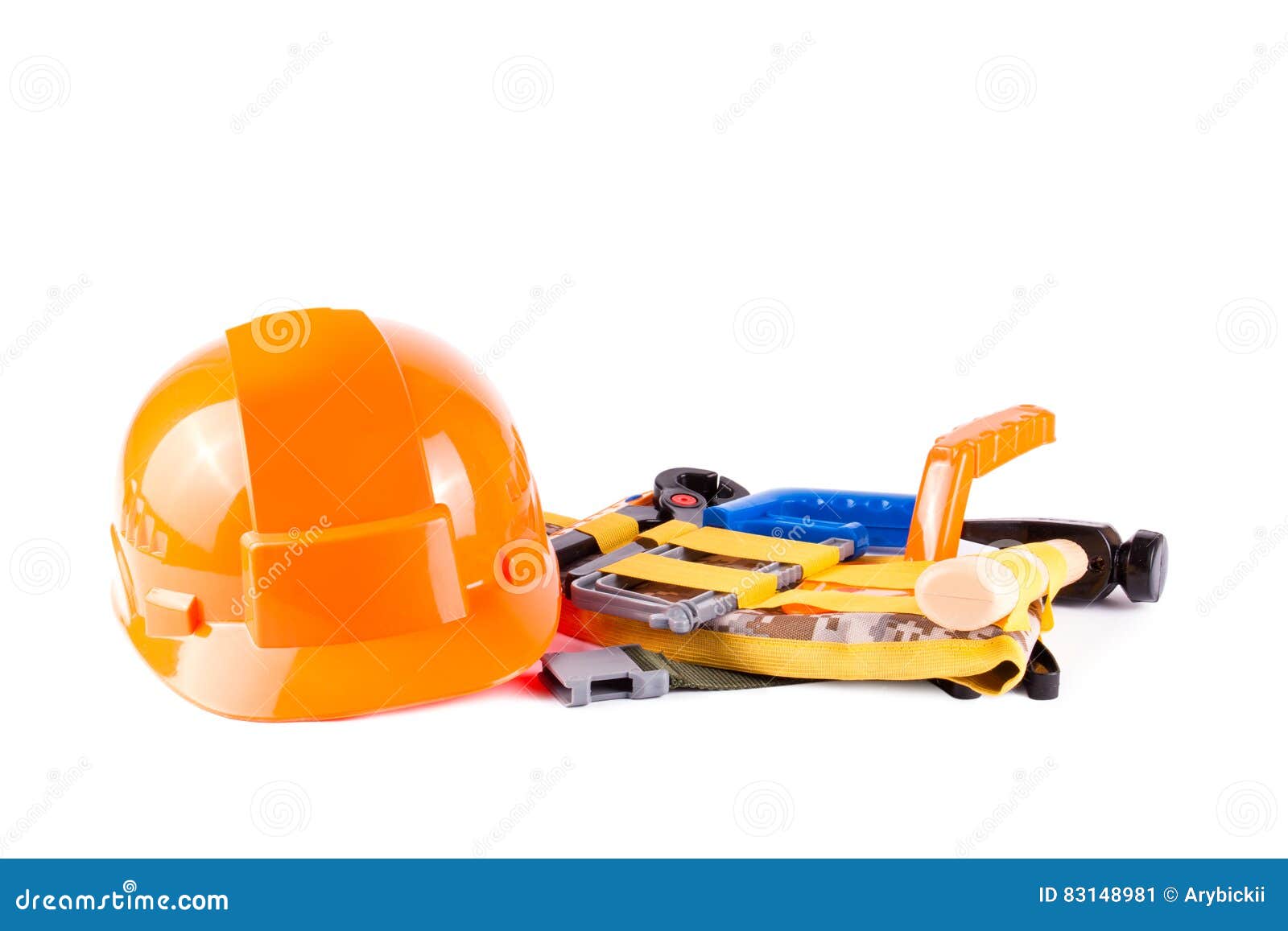 Toy Construction Helmet and Tools Over Stock Image - Image of activity ...