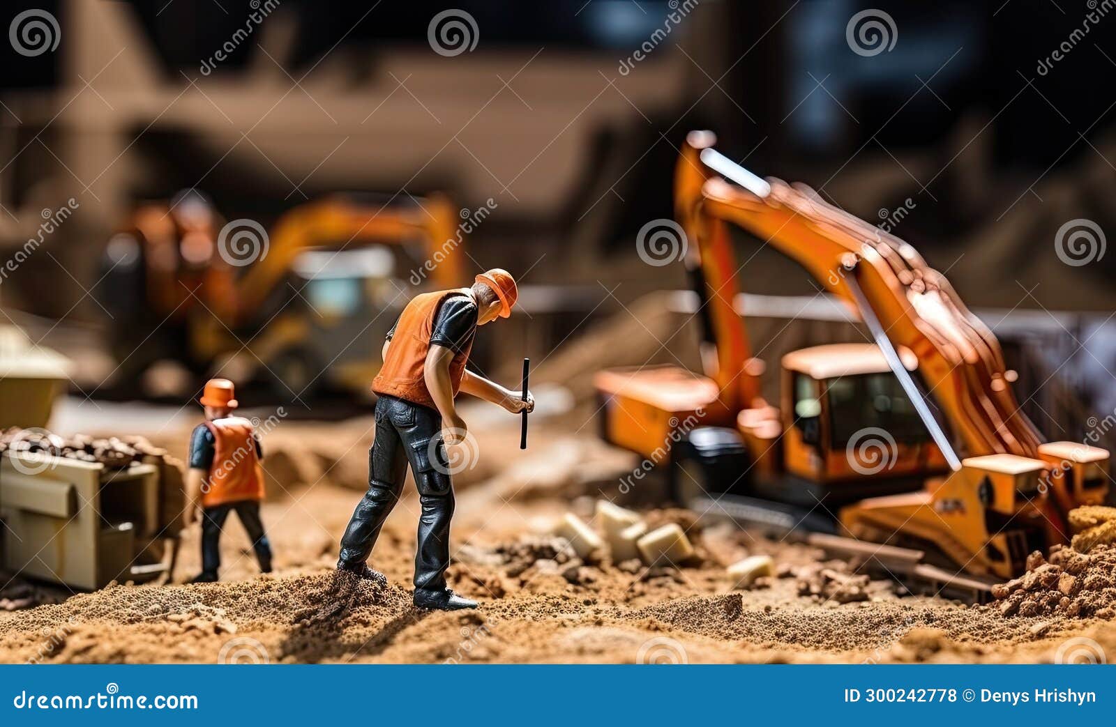 Toy Construction Workers Building a Miniature Construction Site Stock ...