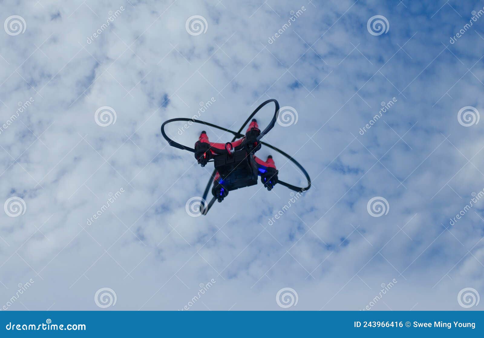 Toy Copter Flying High Up the Blue Sky Stock Photo - Image of hover ...