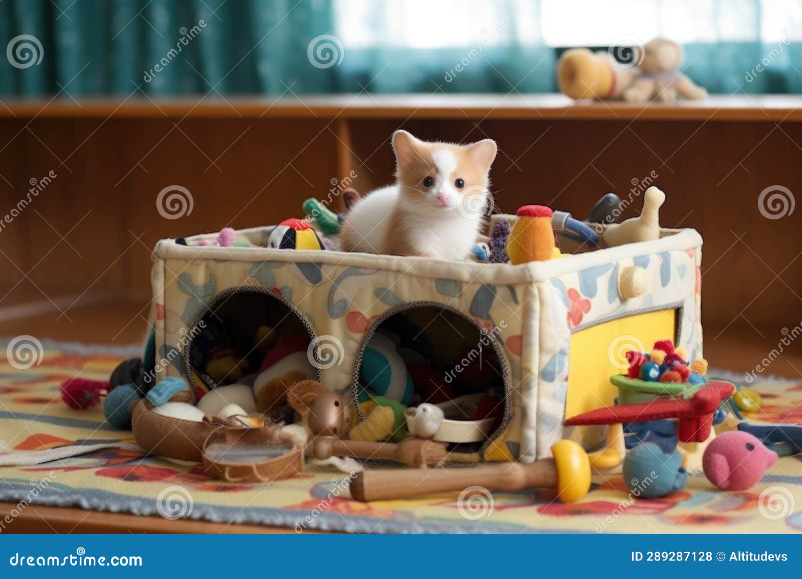 Toy-covered Ferret Bed with Ferret in the Center Stock Illustration ...