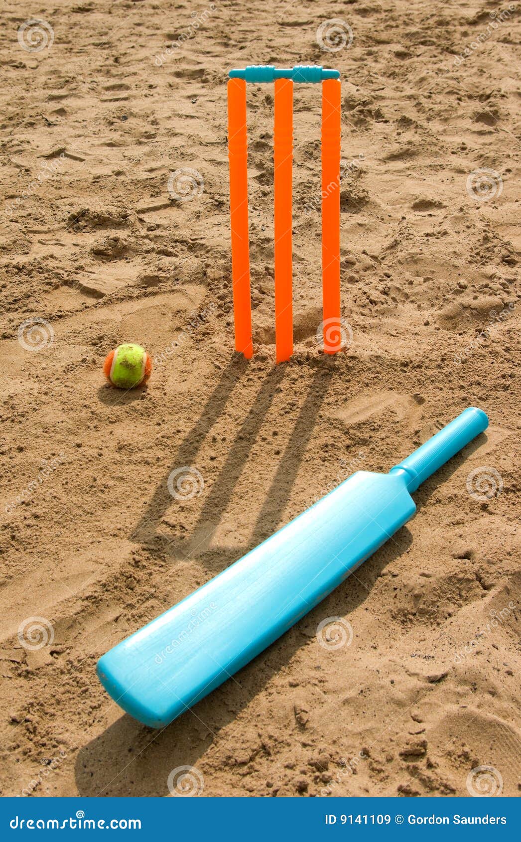 Toy cricket set on beach stock image. Image of orange - 9141109